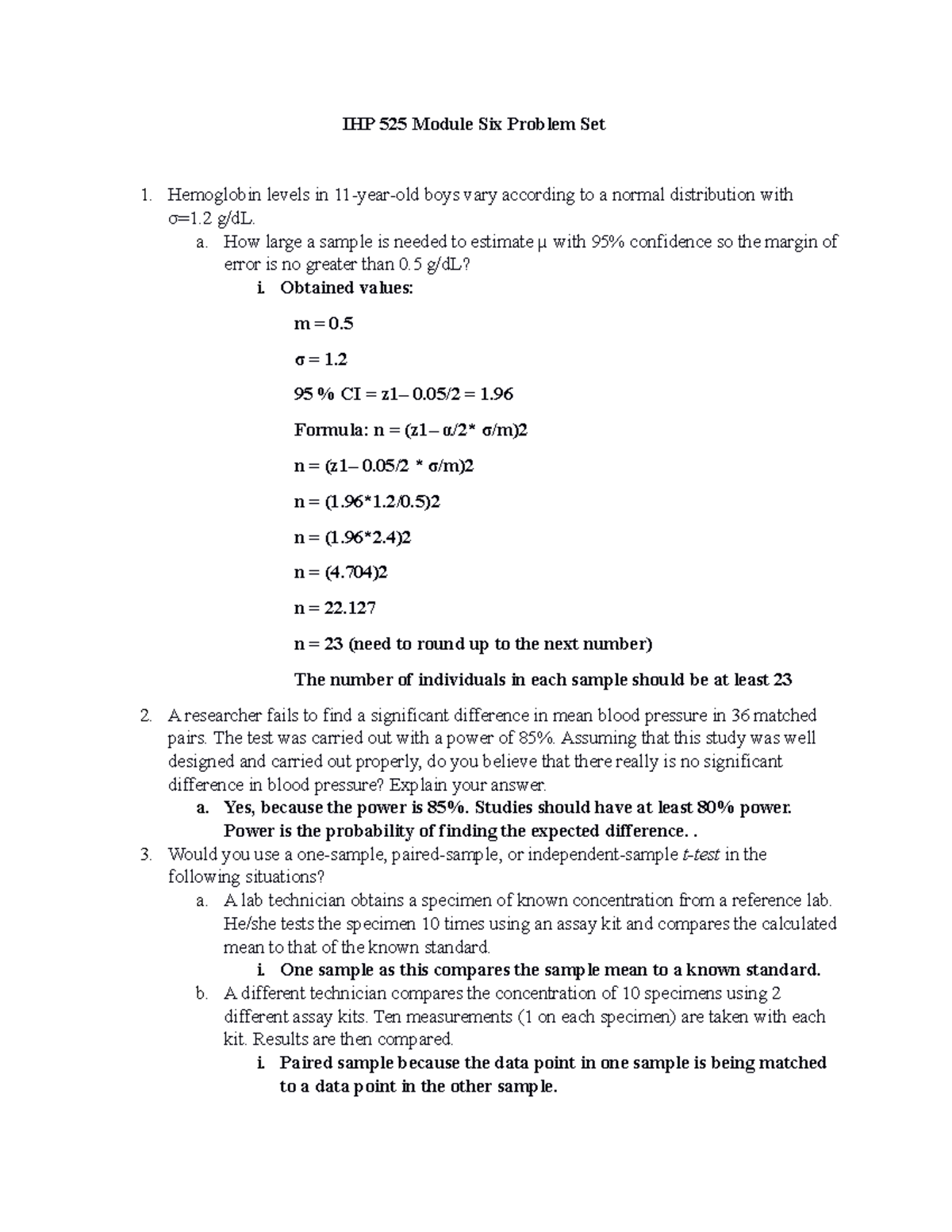 MValle Module Six Problem Set - IHP 525 Module Six Problem Set ...