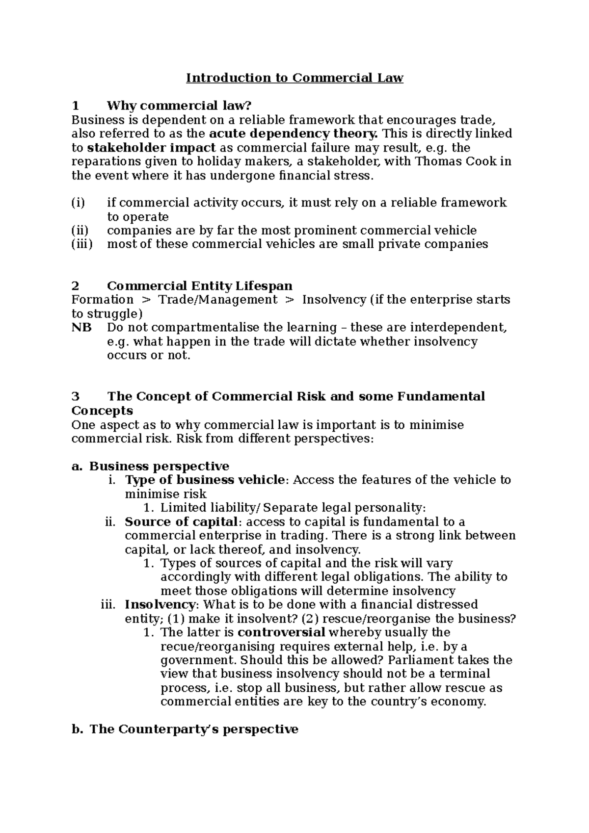 Introduction to Commercial Law Notes - Introduction to Commercial Law 1 ...
