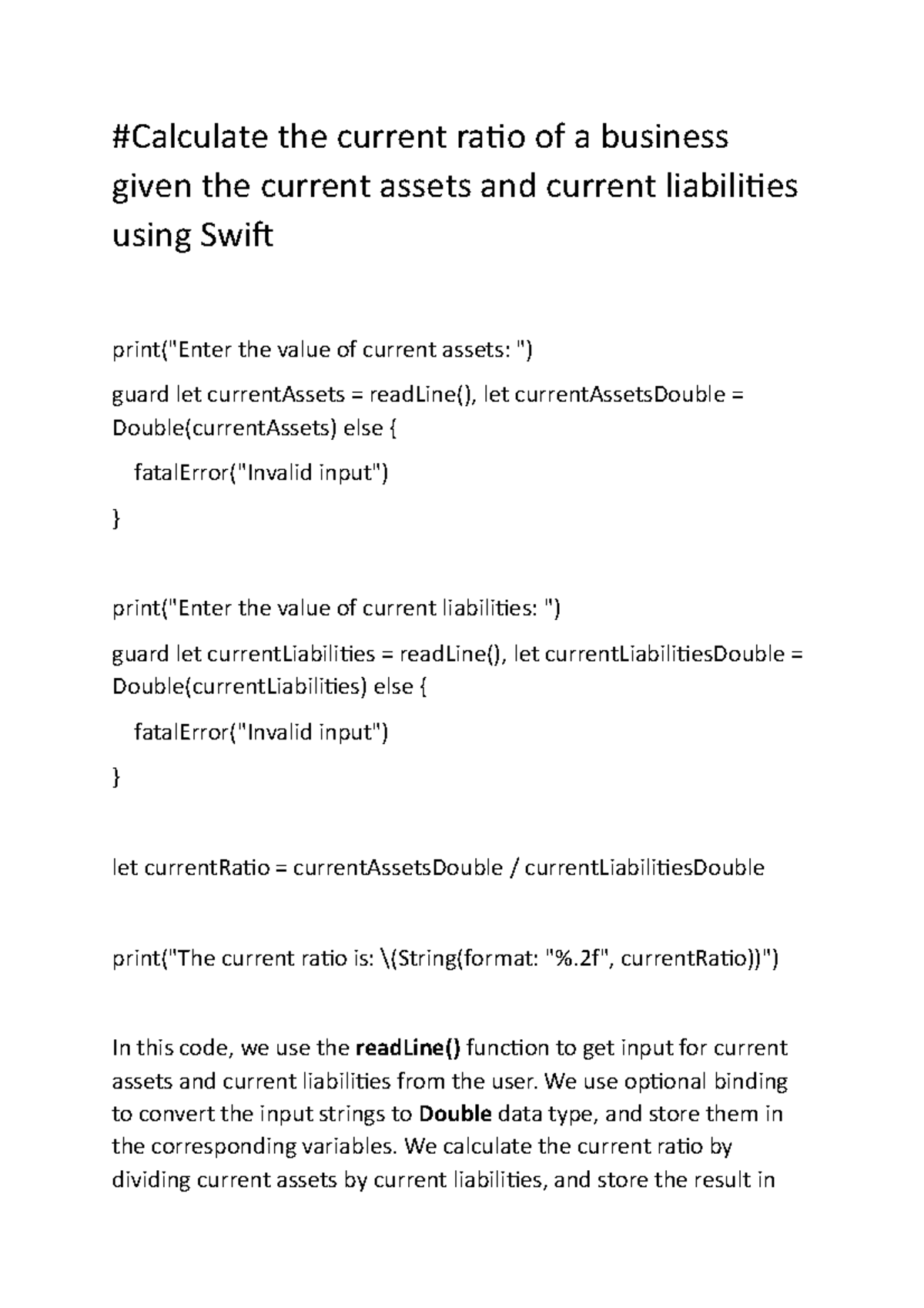 Assets and current liabilities using Swift - #Calculate the current ...