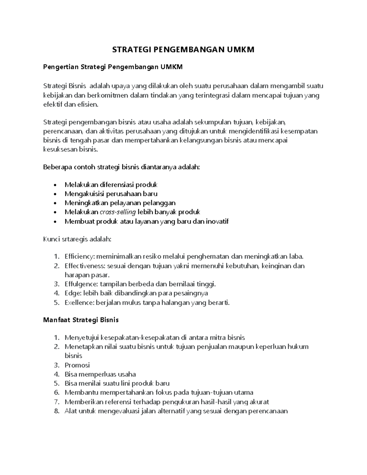 Strategi Pengembangan UMKM - STRATEGI PENGEMBANGAN UMKM Pengertian Strategi Pengembangan UMKM ...