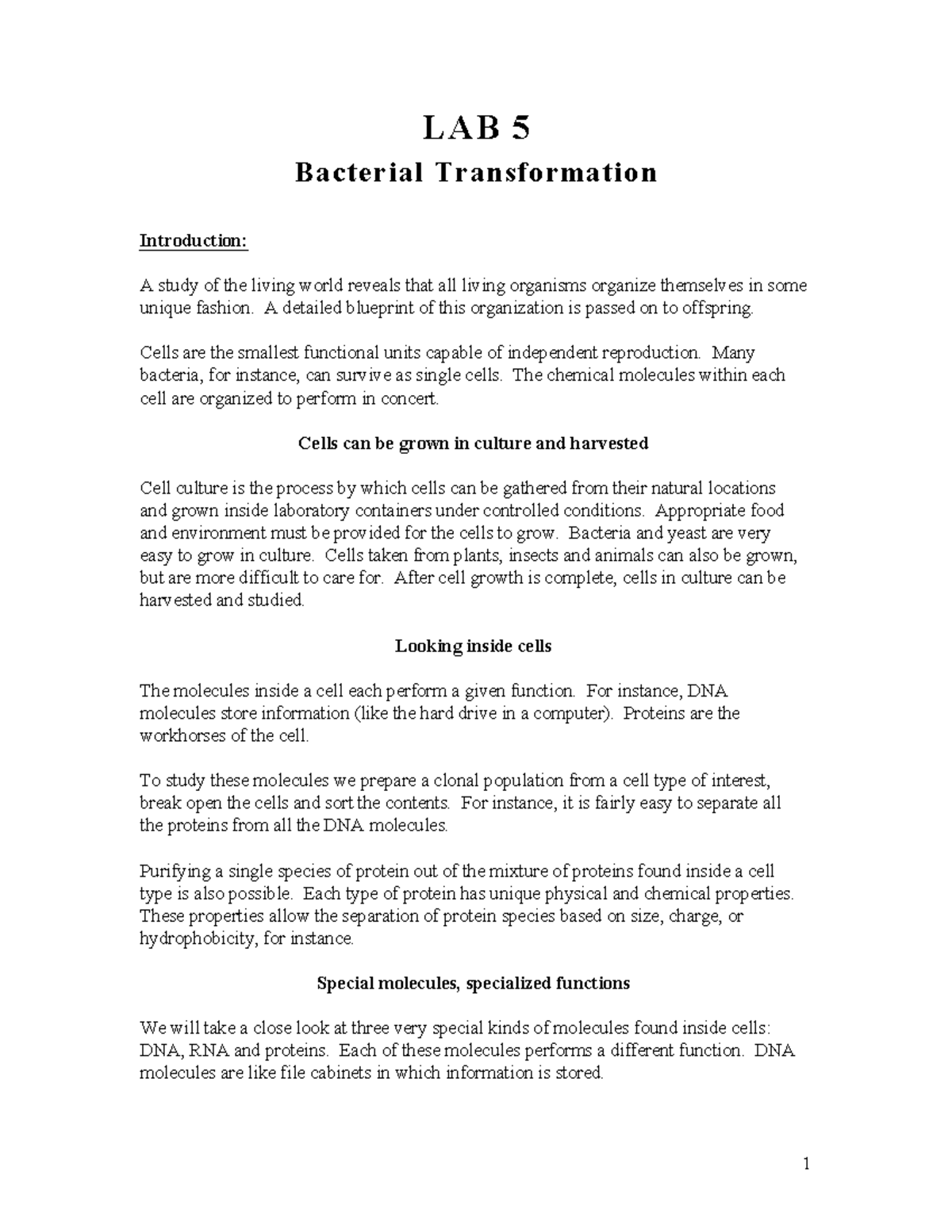 BIOL1002 Lab 5-Bacterial TransformationInorganic ChemistryInorganic ...