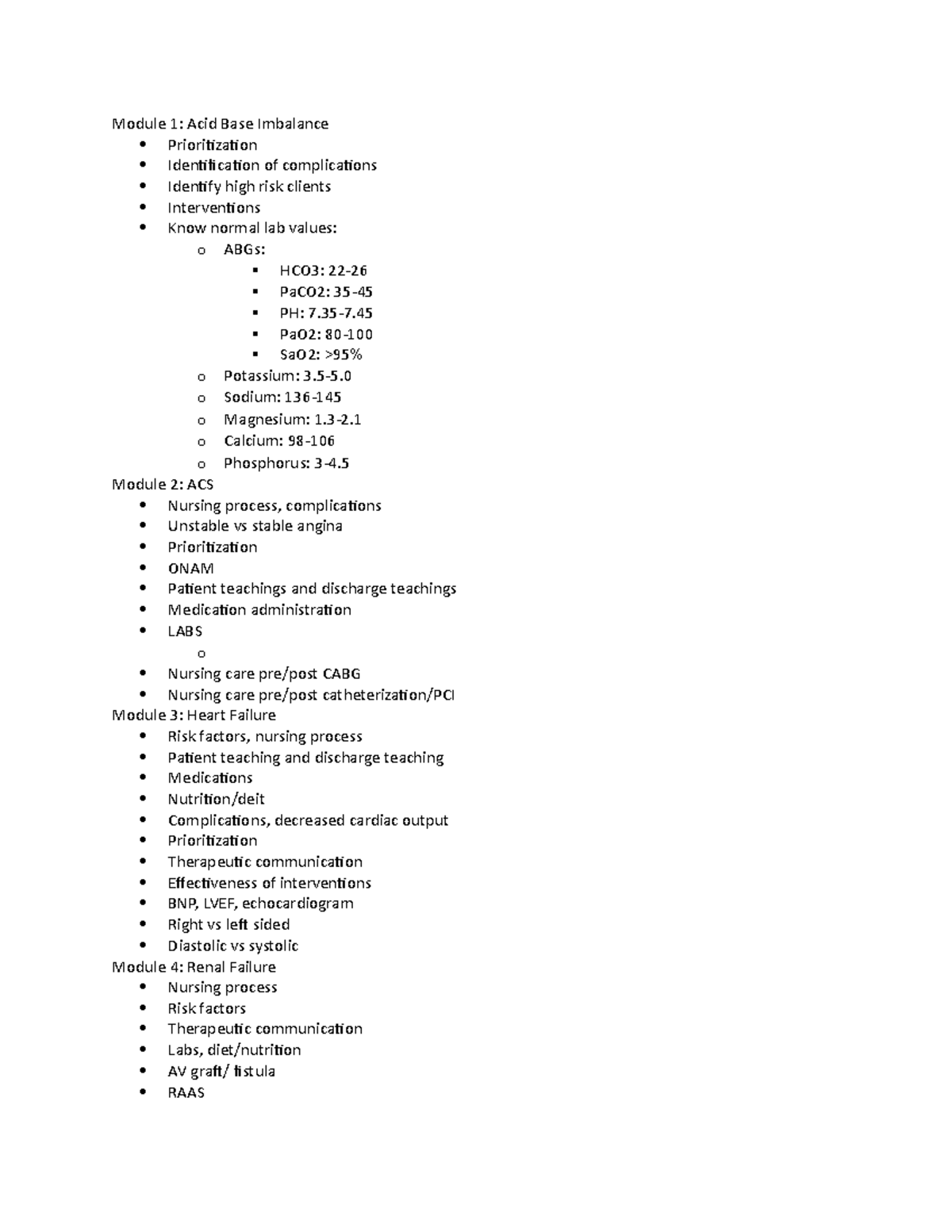 Module 1-4 Exam 1 Overview - Module 1: Acid Base Imbalance ...