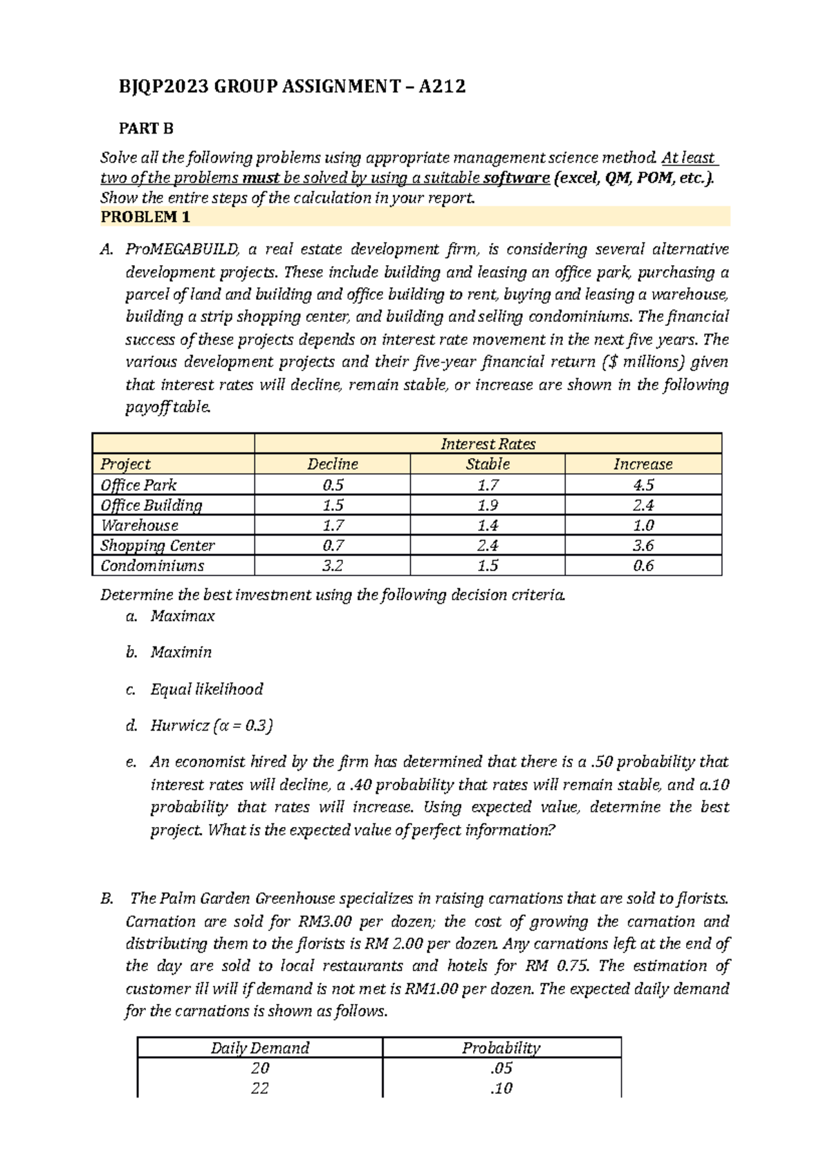 Group Assignment A212 PART B - Solve all the following problems using appropriate management ...
