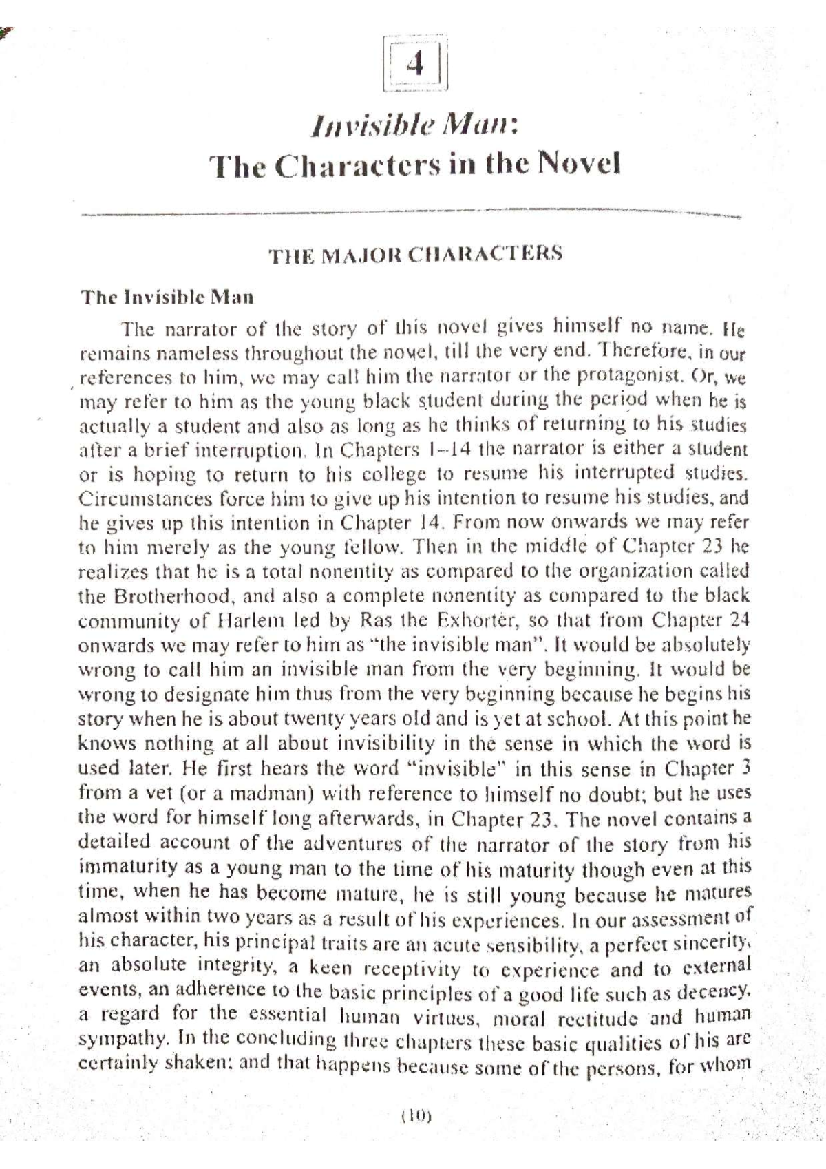 Invisible man character sketch full.notes..english degree - MA. English ...