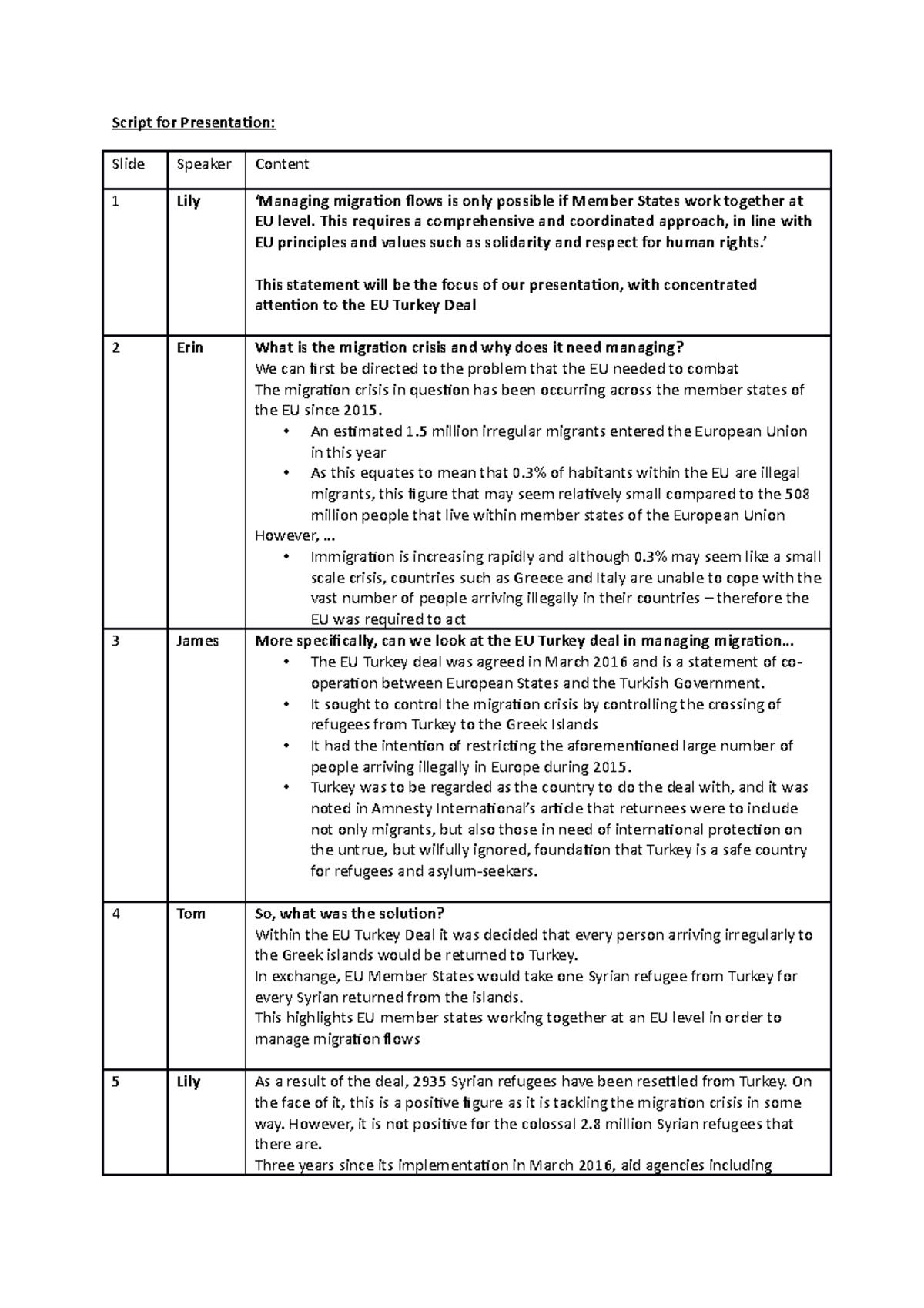 Script for Presentation - Script for Presentaion: Slide Speaker Content ...