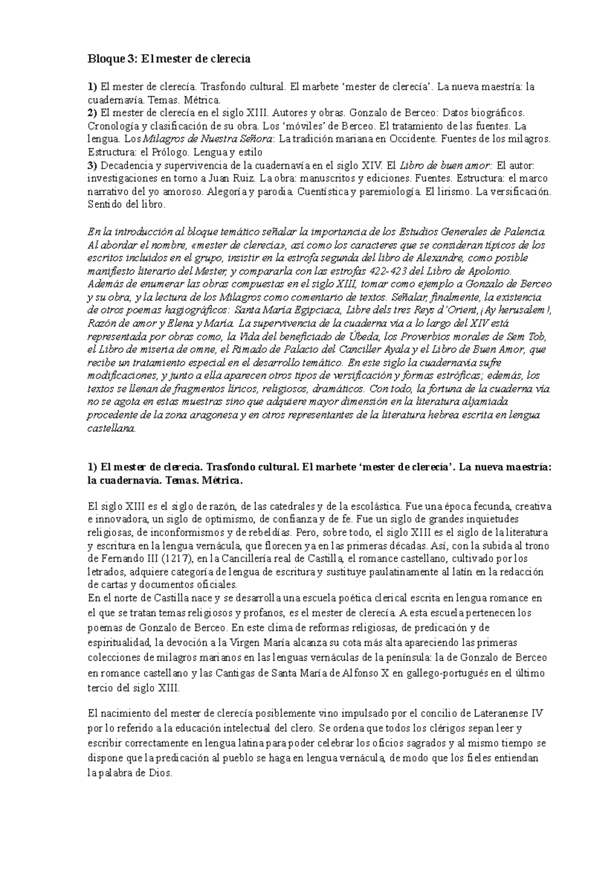 Bloque 3. LA Clerecía - Bloque 3: El mester de clerecía El mester de ...