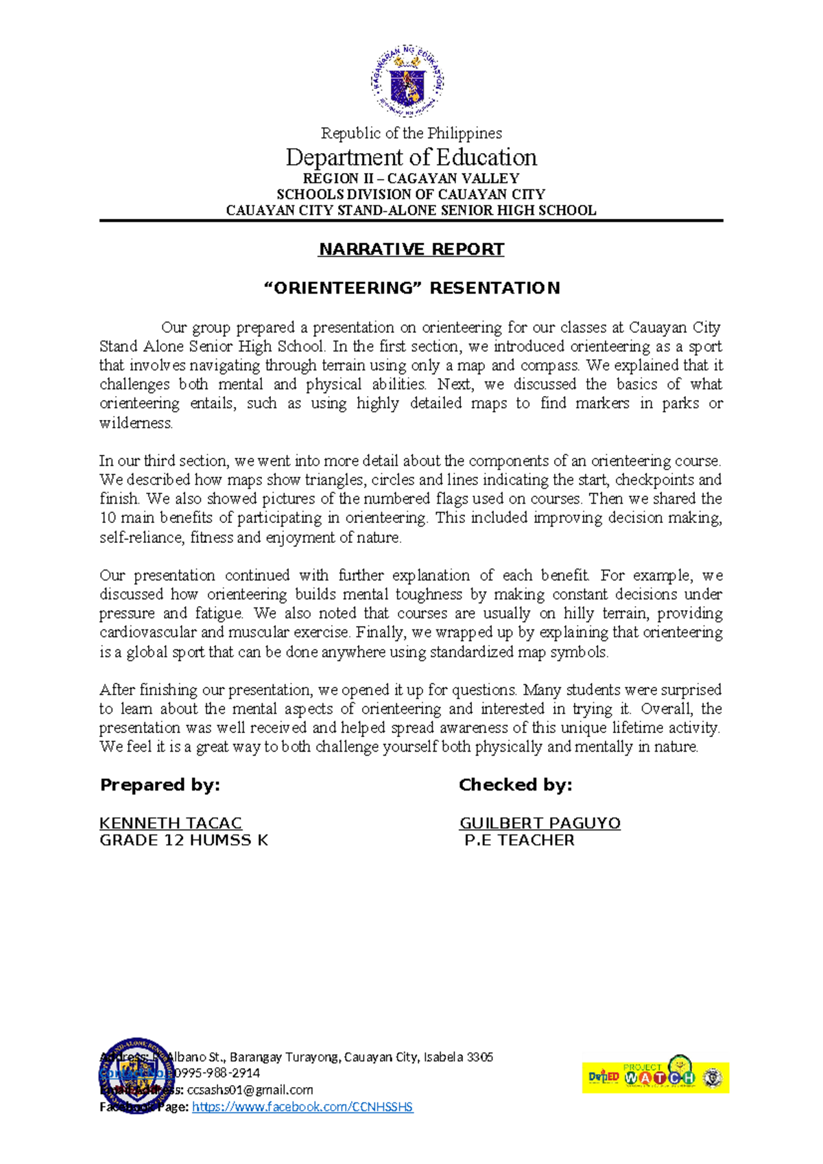 Narrative- Report-ACT.M - Republic of the Philippines Department of ...