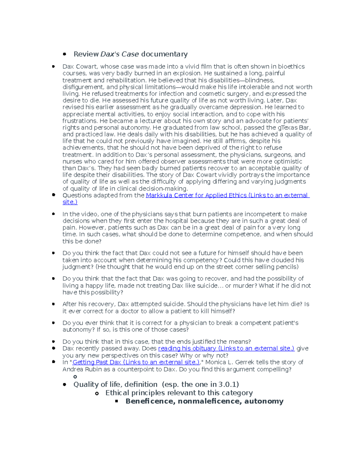 Study guide for Dr. Remillard - Review Dax's Case documentary Dax ...