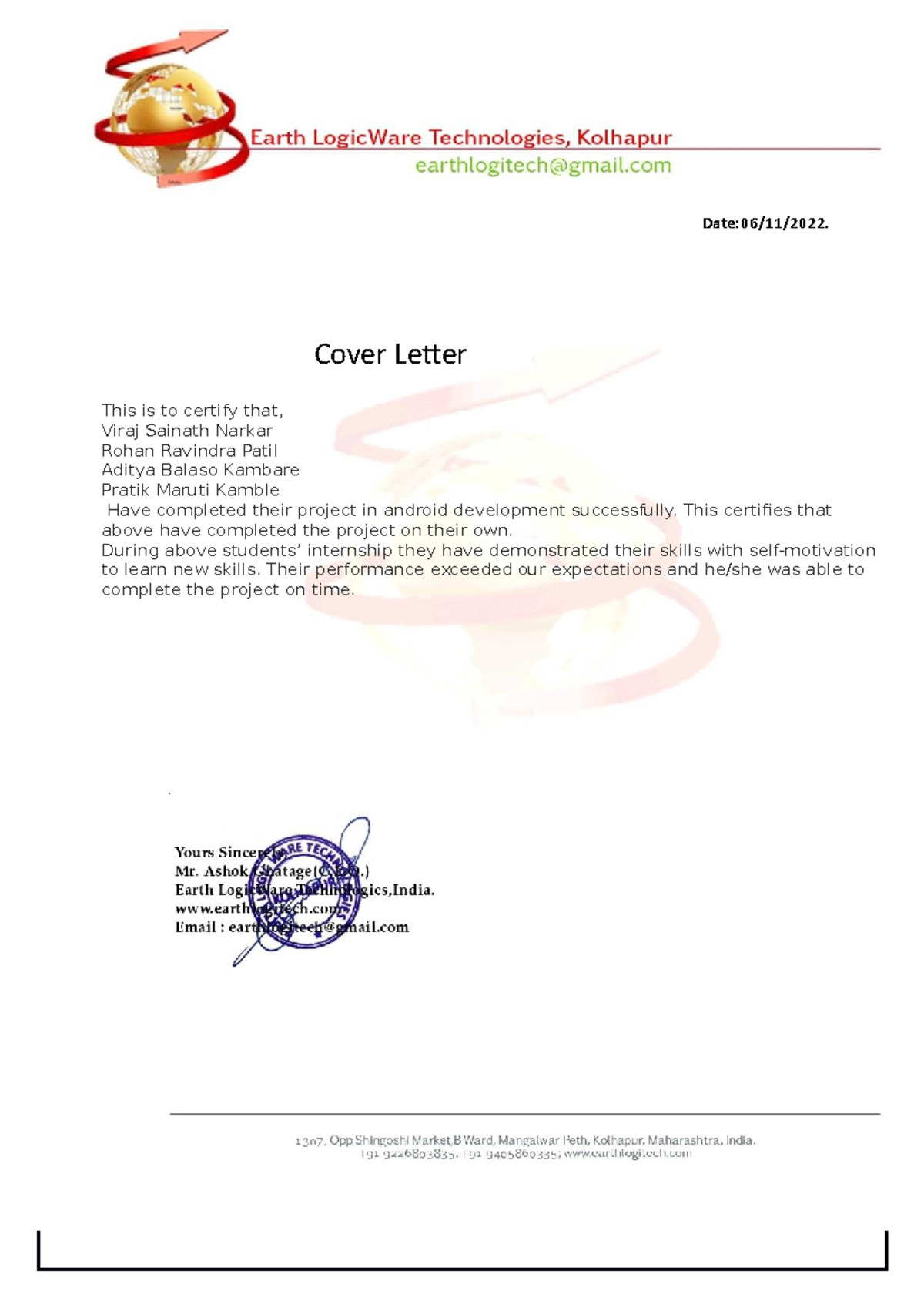 Report OVS - CSE Great - Date:06/11/2022. Cover Letter This is to ...