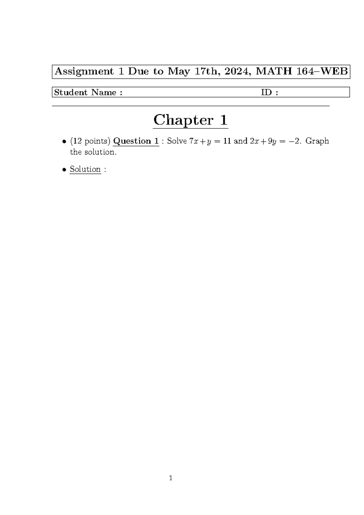 Assignment 1 Math 164 Spring 2024 Web Assignment 1 Due To May 17th 2024 Math 164web 