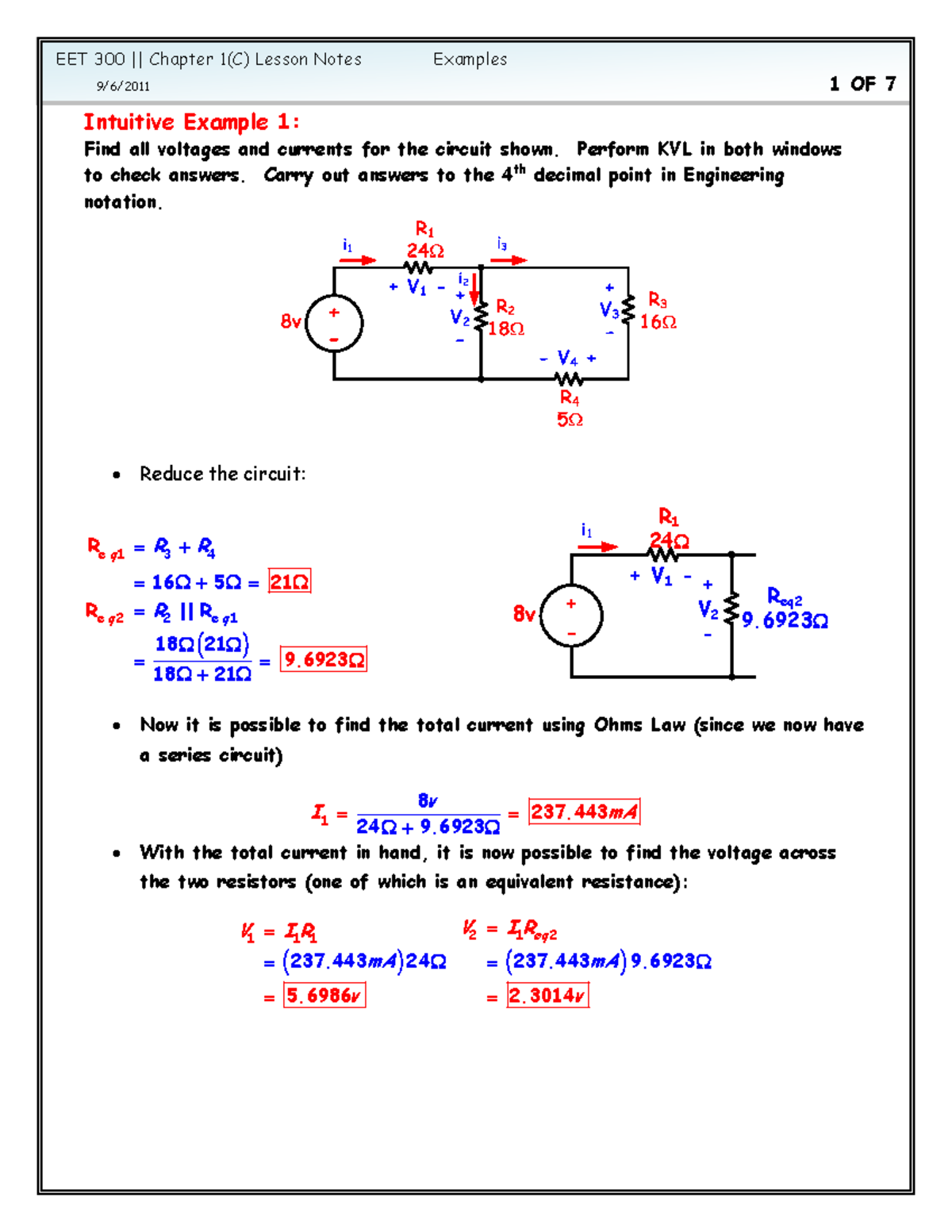 Examples Lecture Notes 1 Eet 300 Chapter 1c Lesson Notes Examples 1 Of 7 Intuitive Example