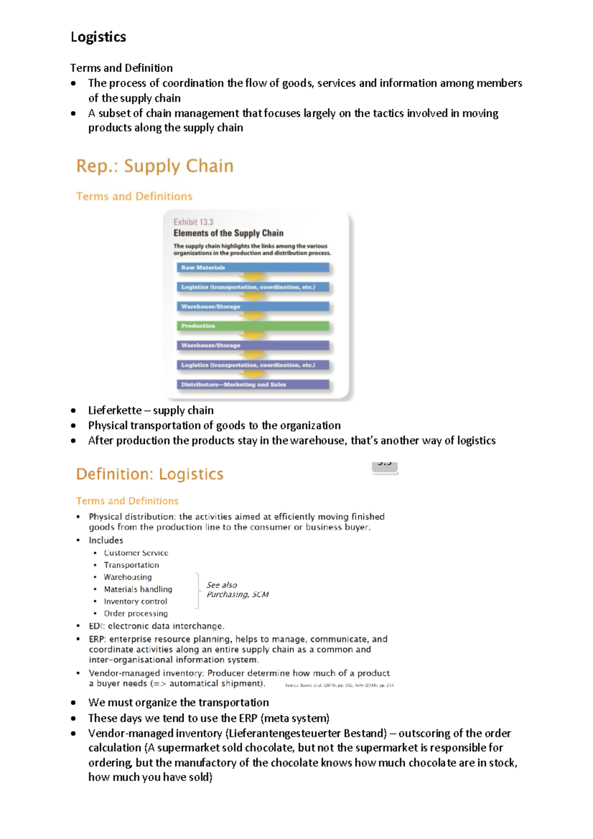 Logistics - Zusammenfassung BWL Basic - Logistics Terms and Definition ...