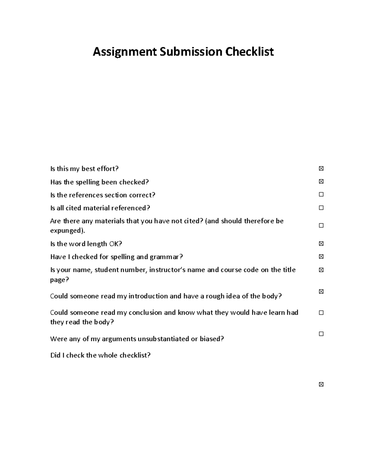 Ass6 - Assignment 6 - Assignment Submission Checklist Is this my best ...