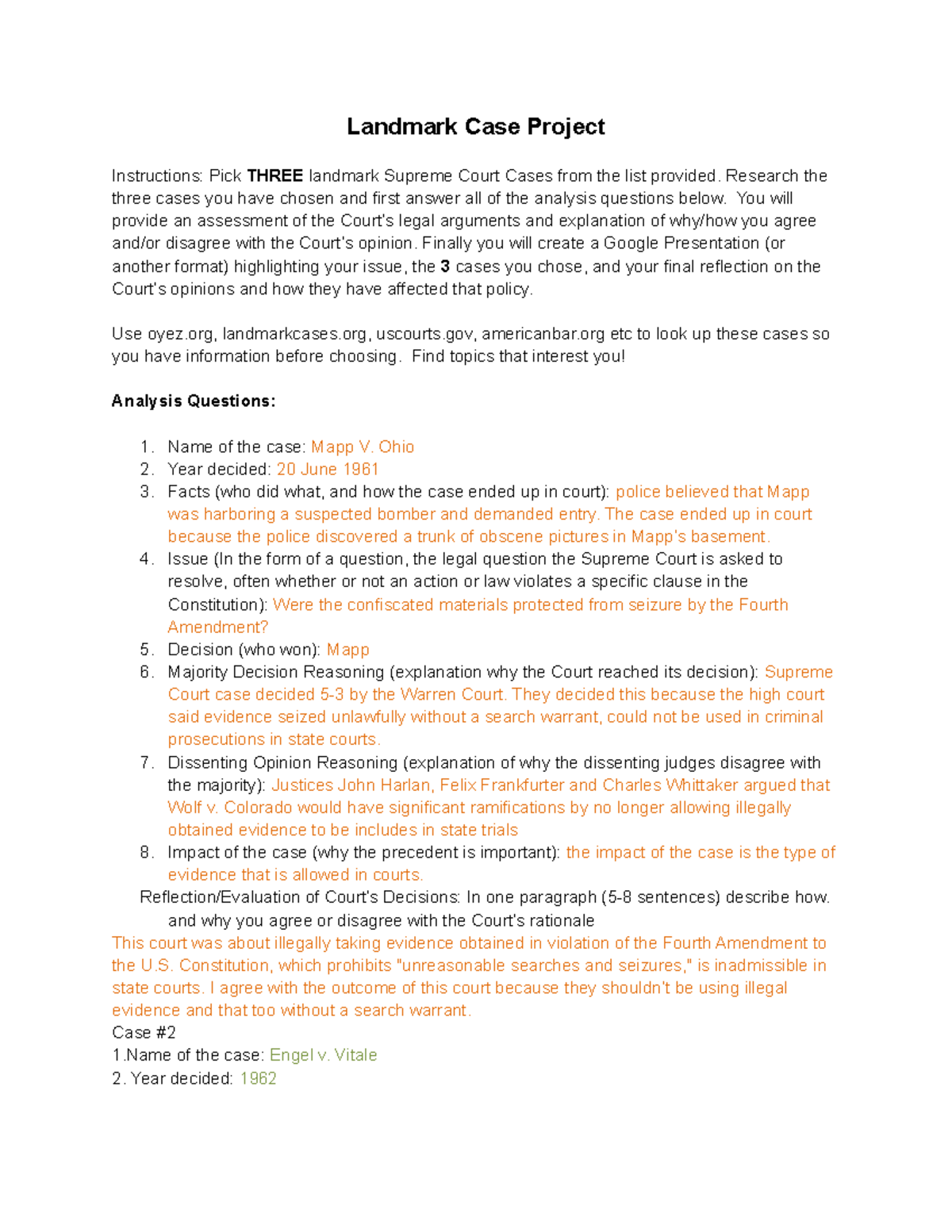 Landmark Case Project 2021 - Landmark Case Project Instructions: Pick ...