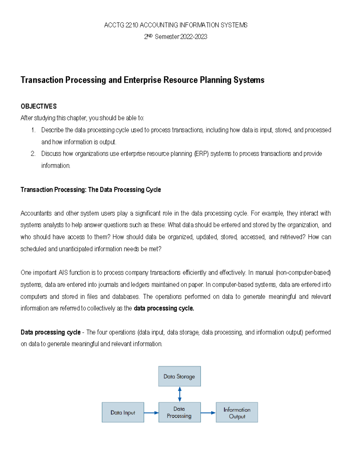 Acctg 2210 Lesson 2-1 - Accounting Information System - ACCTG 2210 ...