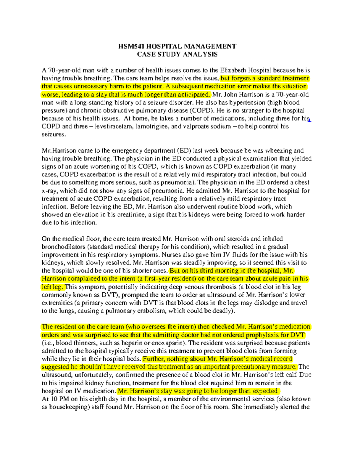 HSM541 Hospital Management CASE Study Question DEC 2022 - HSM541 ...