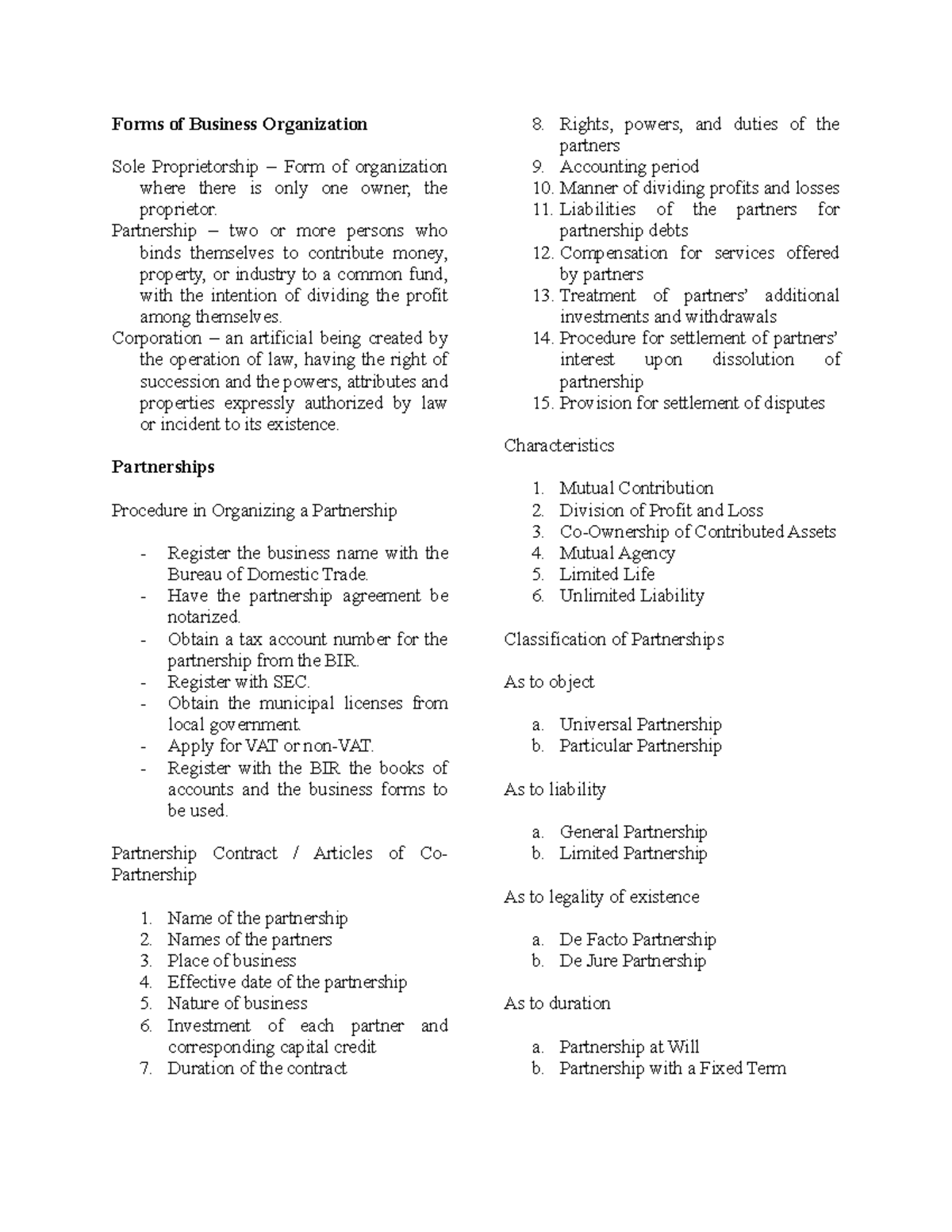 Basic-Concept - Forms of Business Organization Sole Proprietorship ...