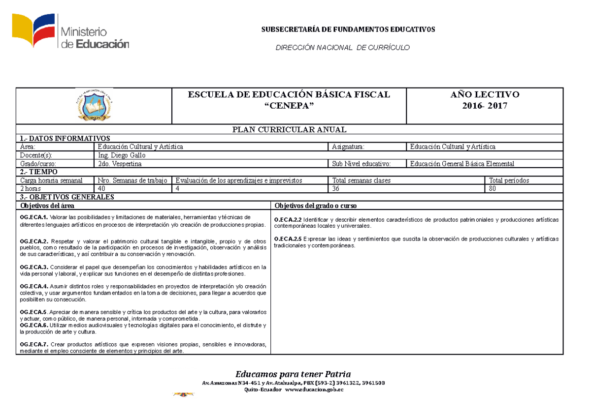 Pca educacion cultural y artistica 2do - DIRECCIÓN NACIONAL DE ...