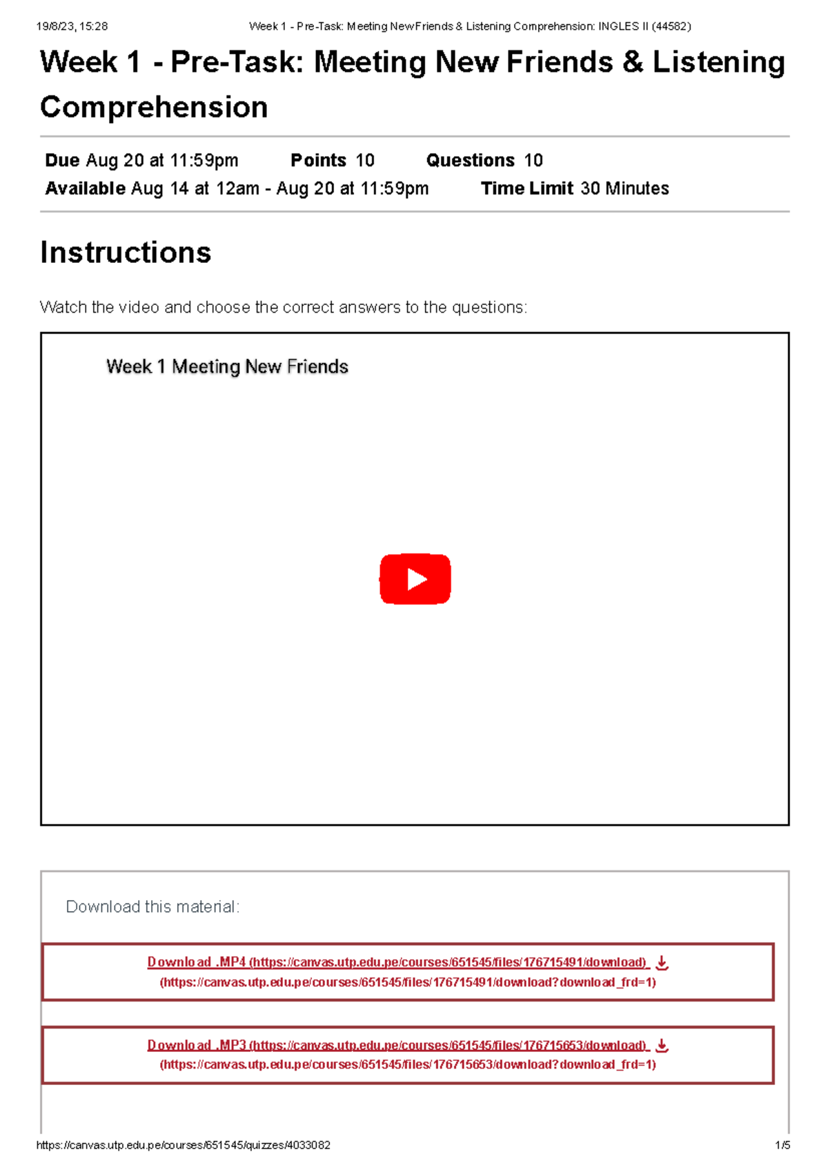 Week 1 - Pre-Task Meeting New Friends & Listening Comprehension Ingles ...