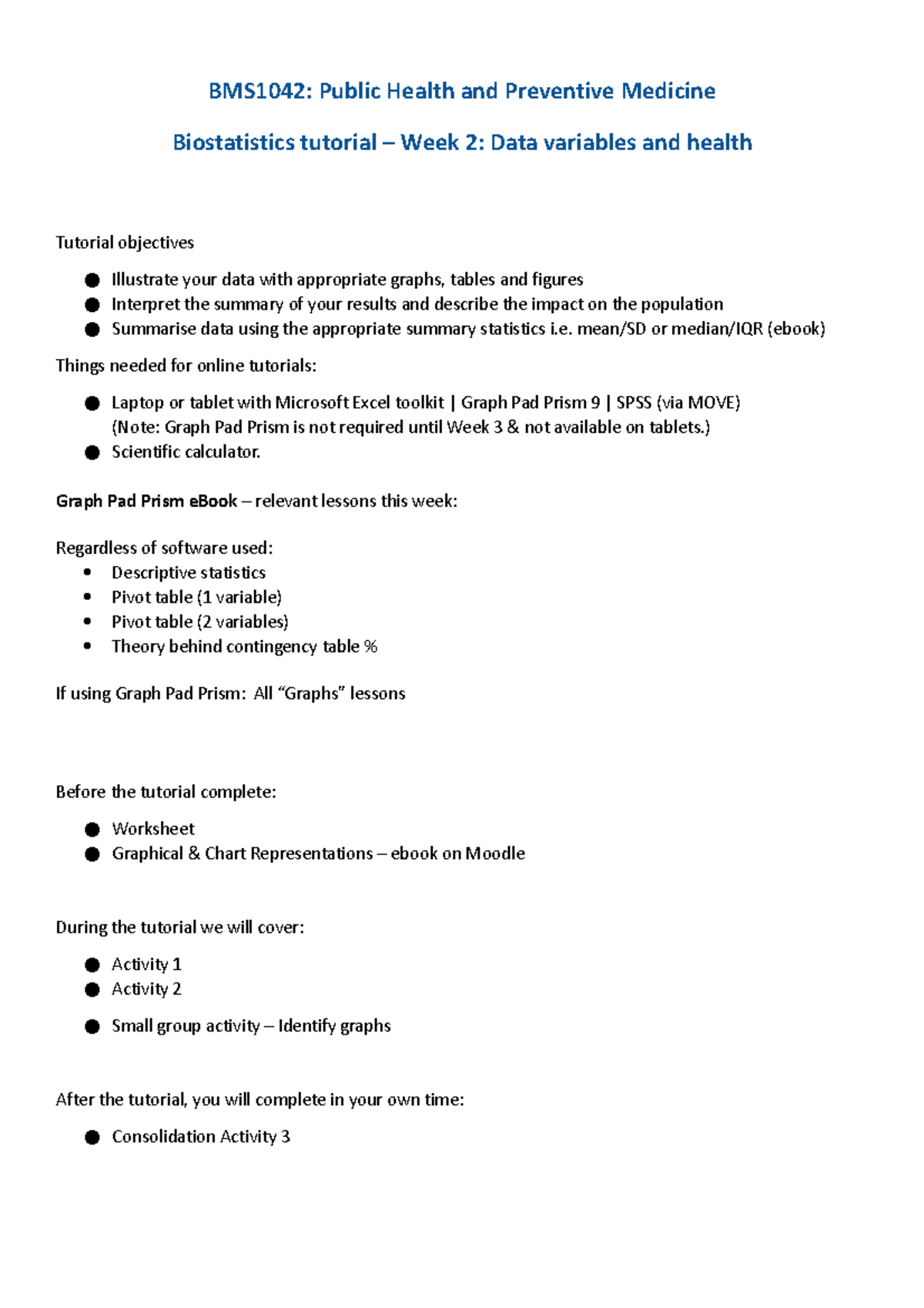 Biostats Tutorial - Week 2 Worksheet 2023 - BMS1042: Public Health and ...