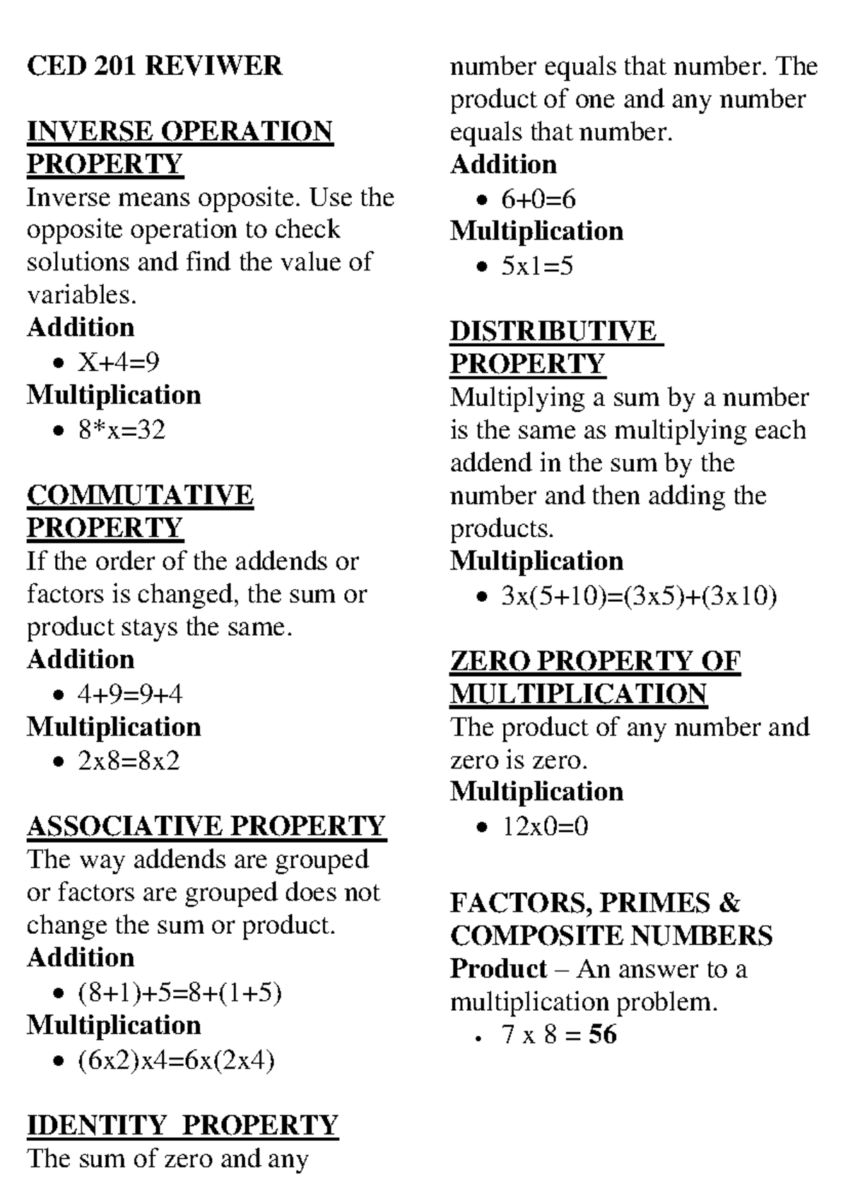 MATH-1 - ASDASDAF - CED 201 REVIWER INVERSE OPERATION PROPERTY Inverse ...