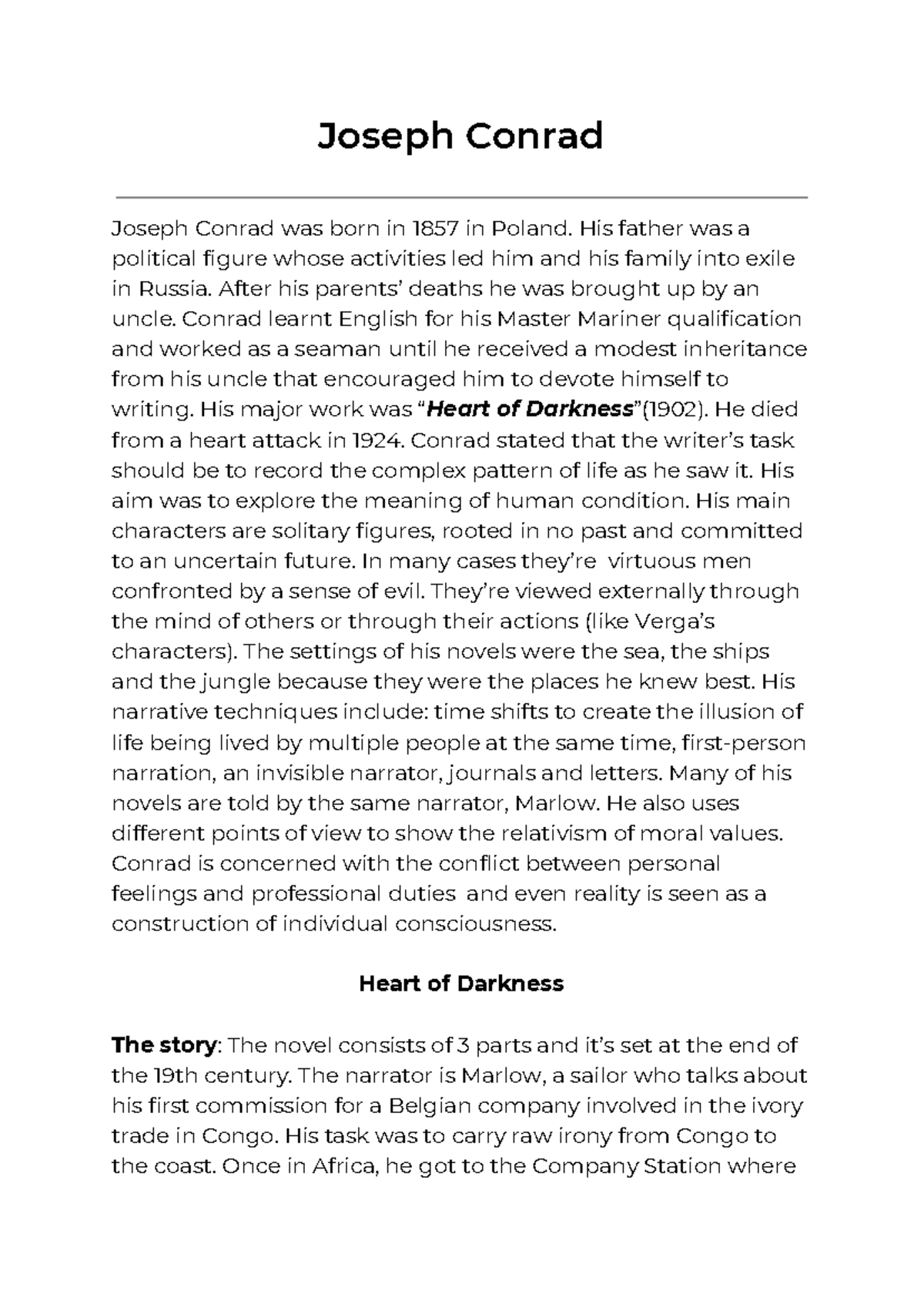 Joseph Conrad - Joseph Conrad Joseph Conrad was born in 1857 in Poland ...