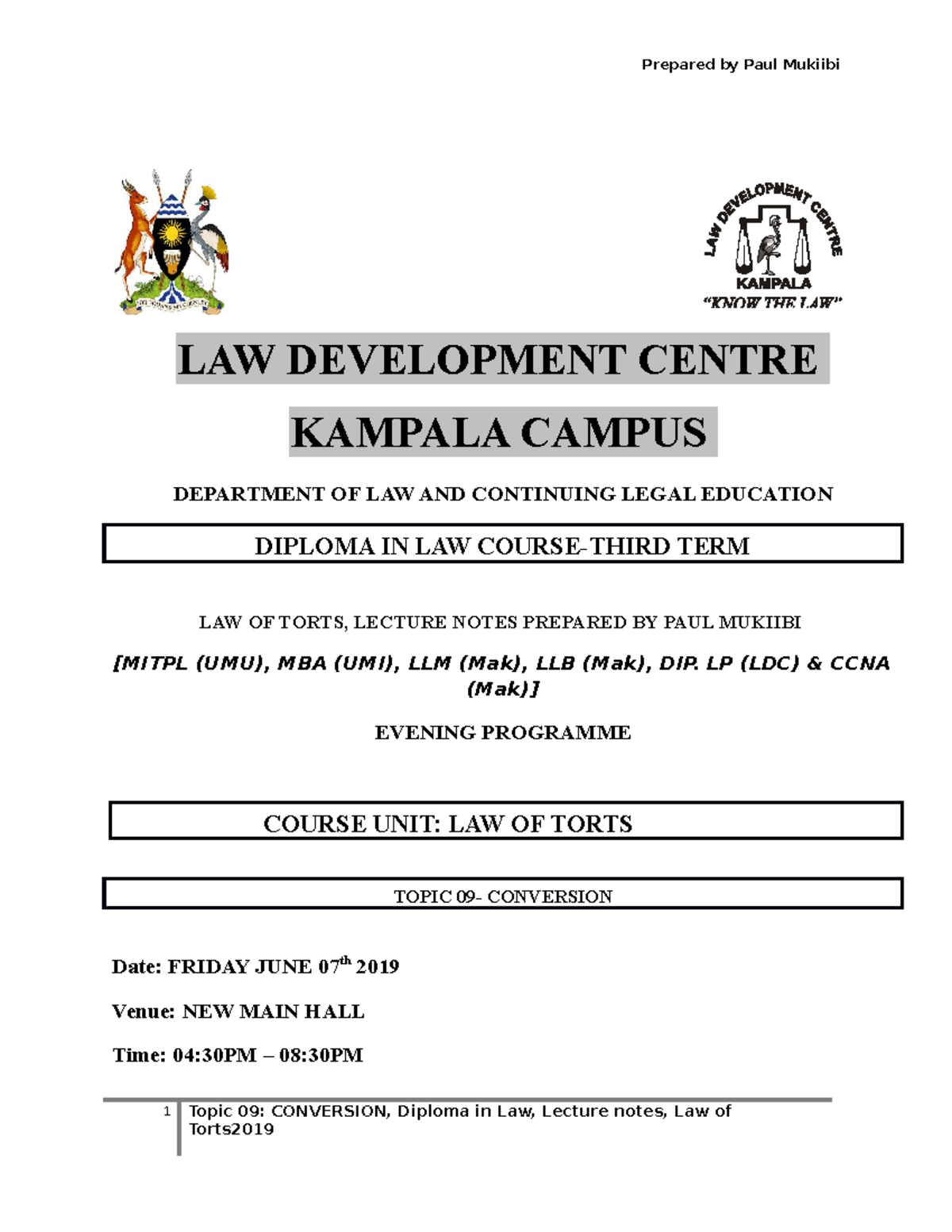 Topic 08- Conversion 19 - LAW DEVELOPMENT CENTRE KAMPALA CAMPUS ...