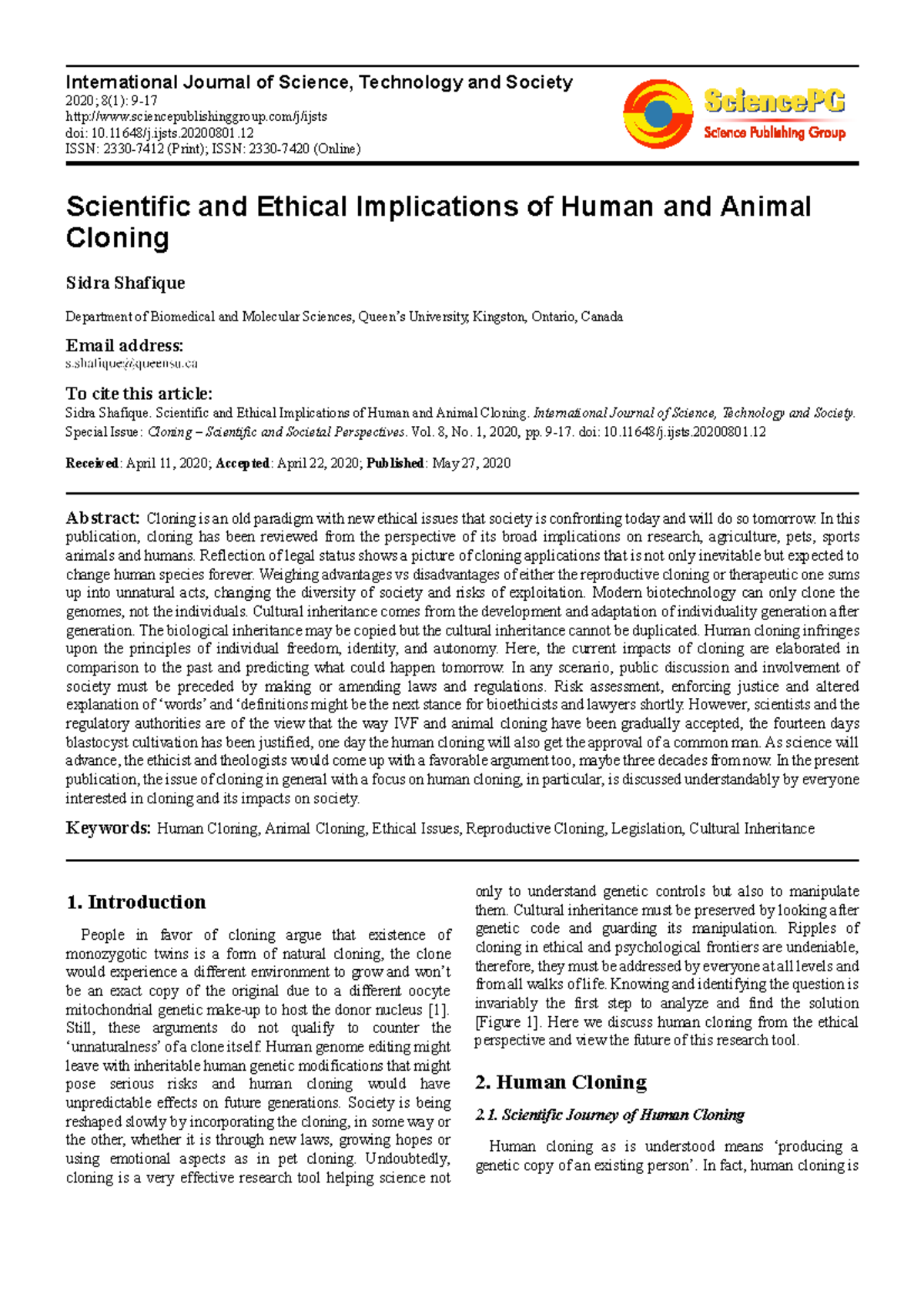 Lectura. Scientific and Ethical Implications of Human and Animal ...