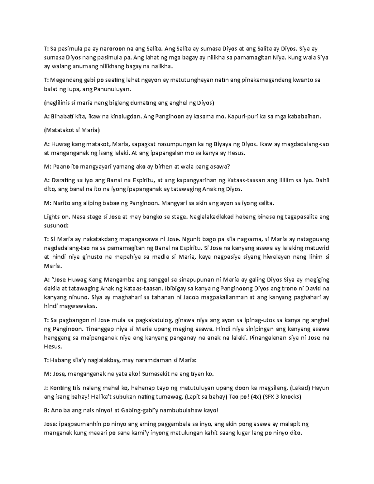 Final Script Panunuluyan - T: Sa pasimula pa ay naroroon na ang Salita ...