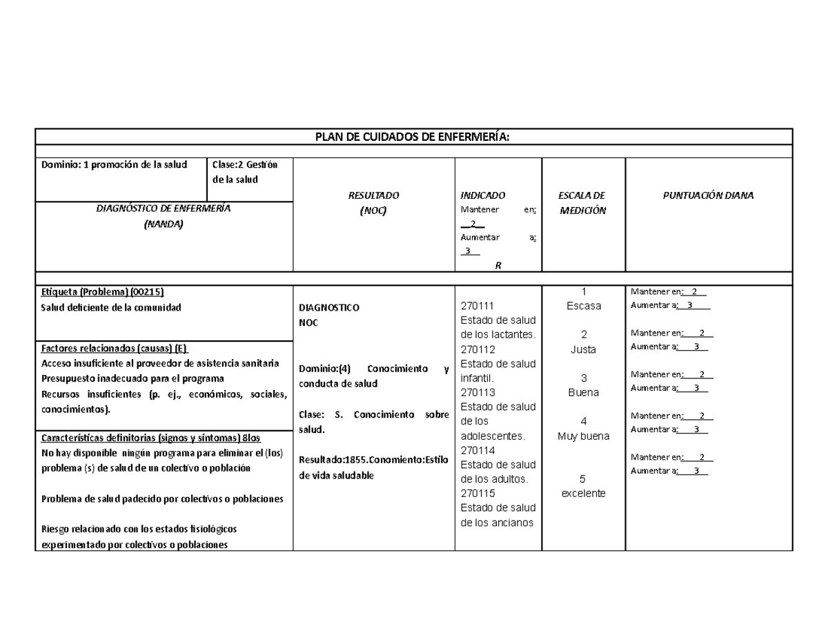 Formatos Place para base de tu trabajo place - PLAN DE CUIDADOS DE ...