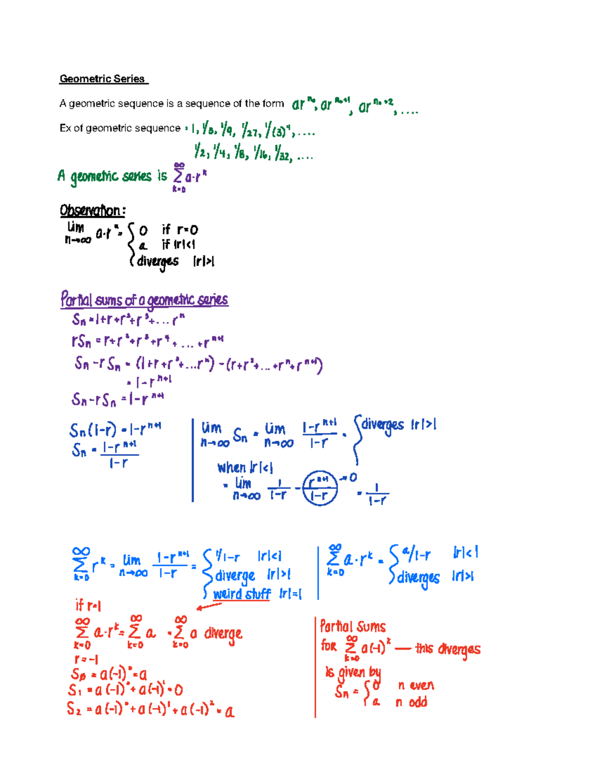 Geometric series and divergence test - Geometric Series A geometric ...