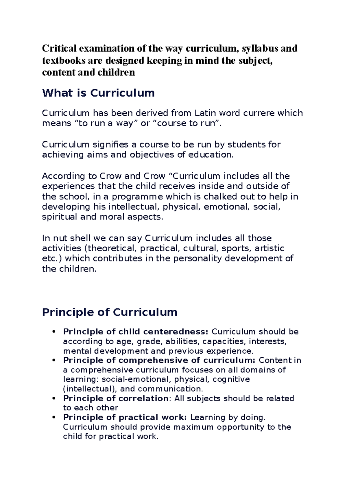 Curriculum and it's principles - Critical examination of the way ...