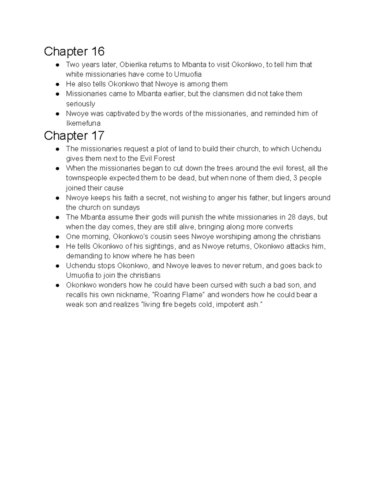 TFA Notes Ch. 16 - 17 - Ch 16-17 - Chapter 16 Two years later, Obierika ...