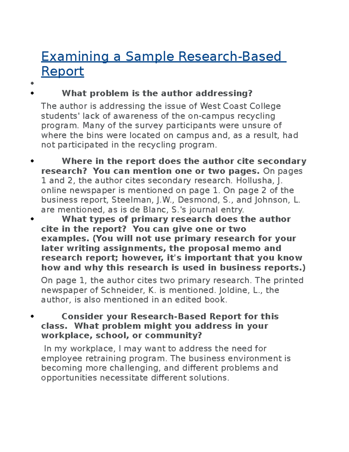 Examining a Sample Research-Based Report - Examining a Sample Research ...