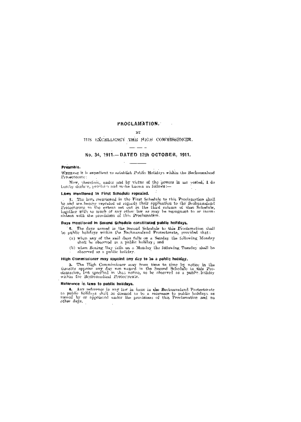 Proclamation, NO. 34 OF 1911 - PROCLAMATION. BY HIS EXCELLENCY THE HIGH ...