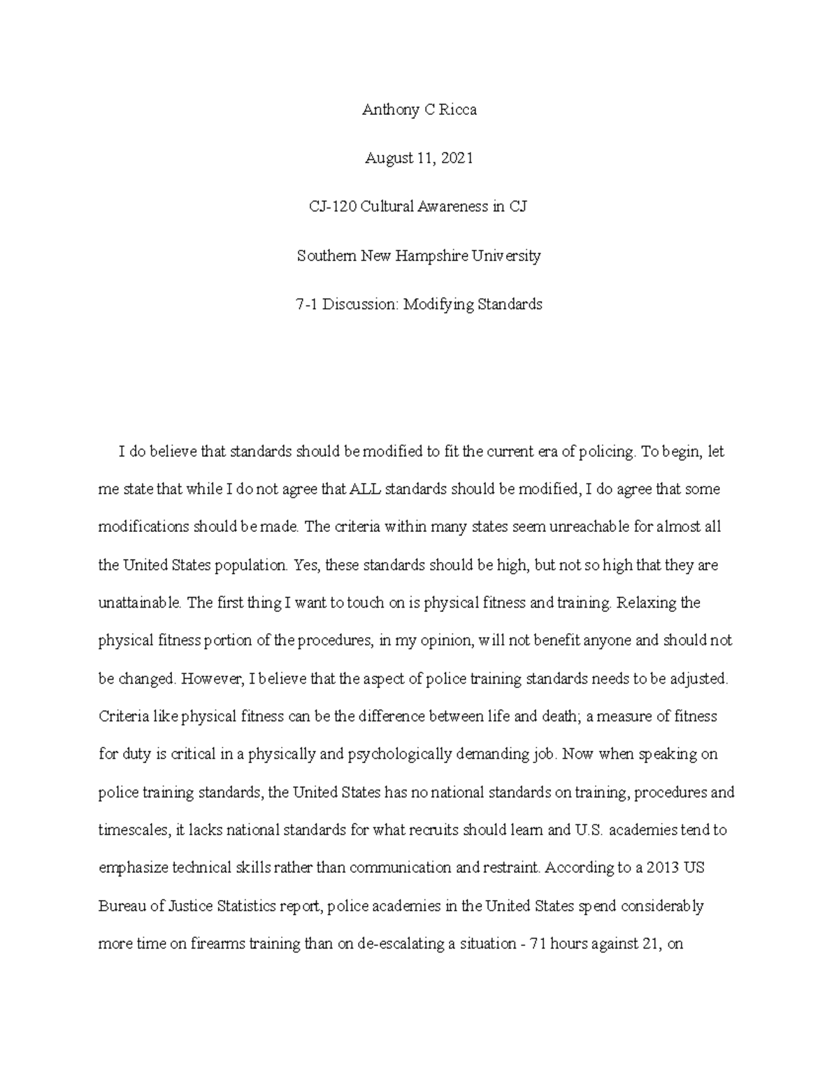 CJ120- 7-1 Discussion Modifying Standards - Anthony C Ricca August 11 ...