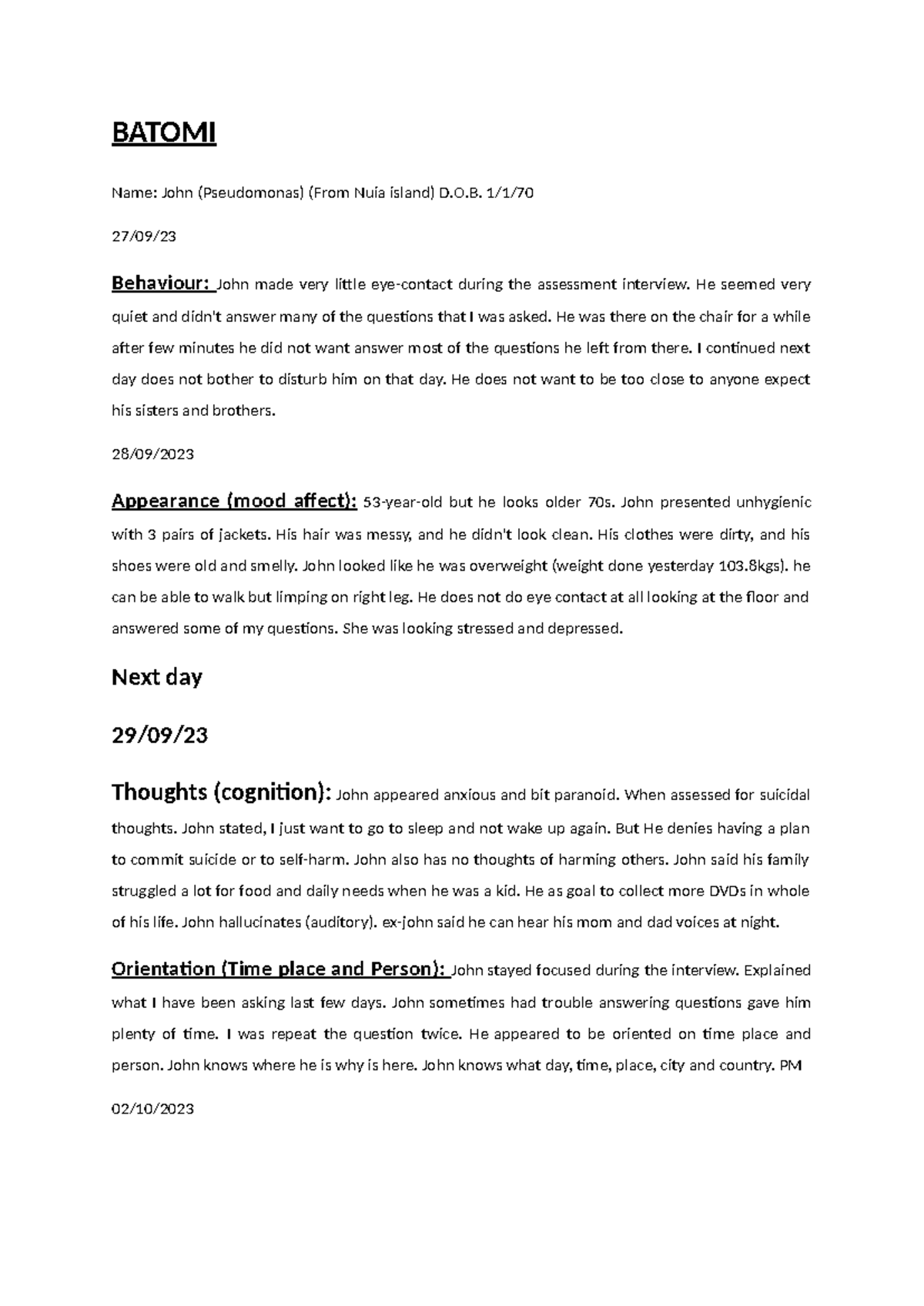 Batomi - Botomi example - BATOMI Name: John (Pseudomonas) (From Nuia ...
