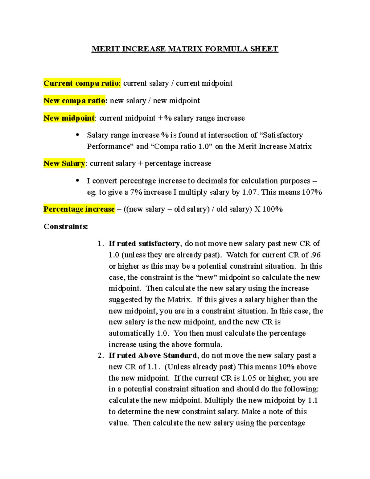 Merit Increase Matrix Formula Sheet - MERIT INCREASE MATRIX FORMULA ...