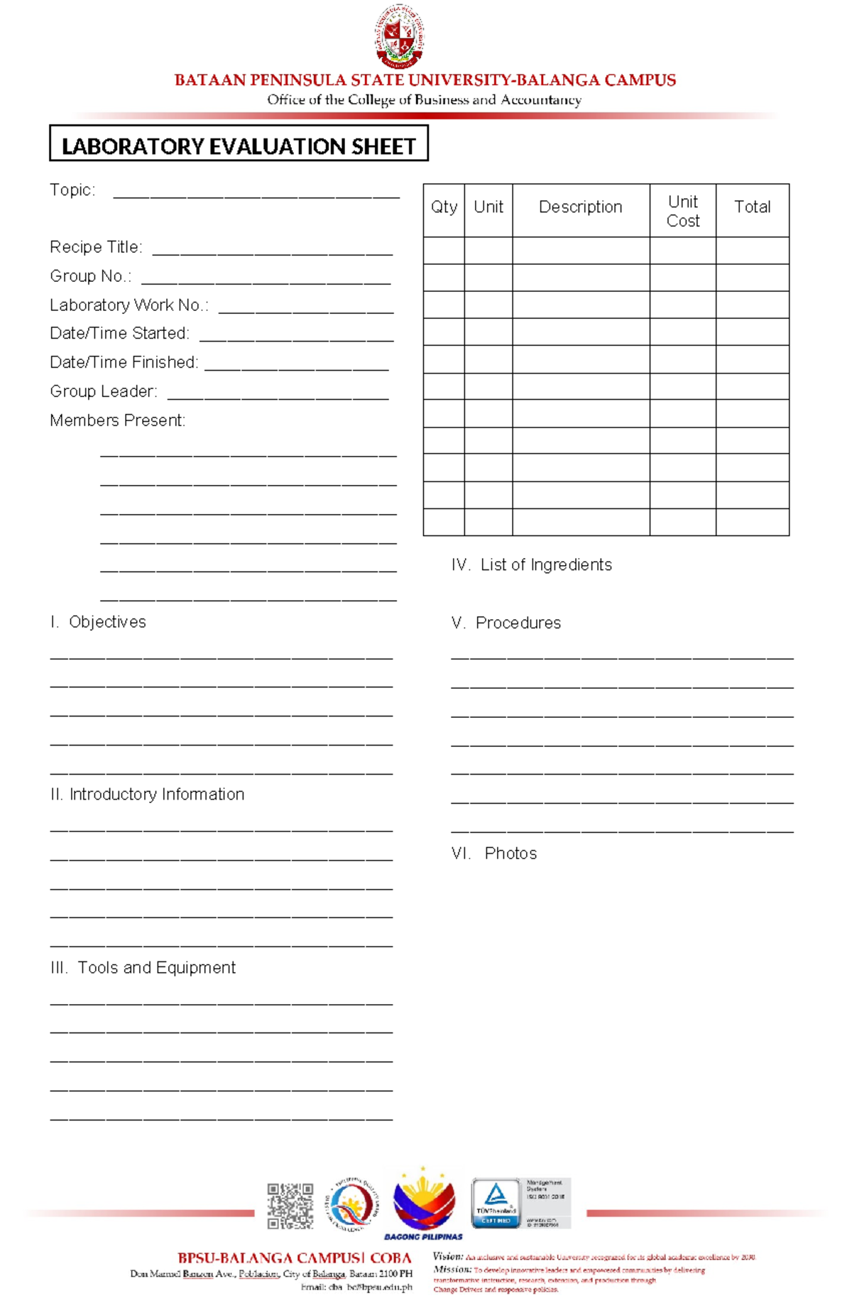 Laboratory- Evaluation- Sheet - Topic ...