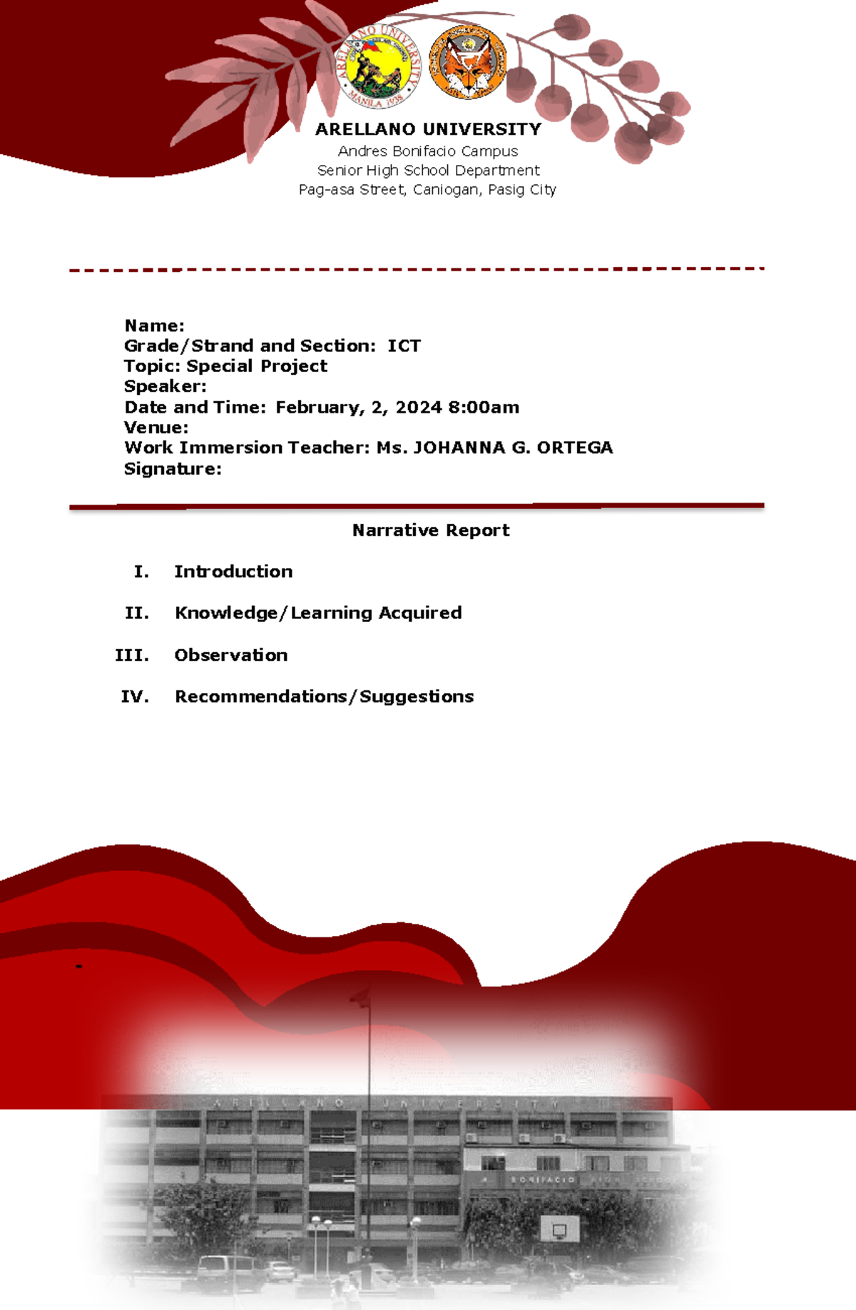 ICT Narrative Report Docu-2 - Computer Programming - ARELLANO ...