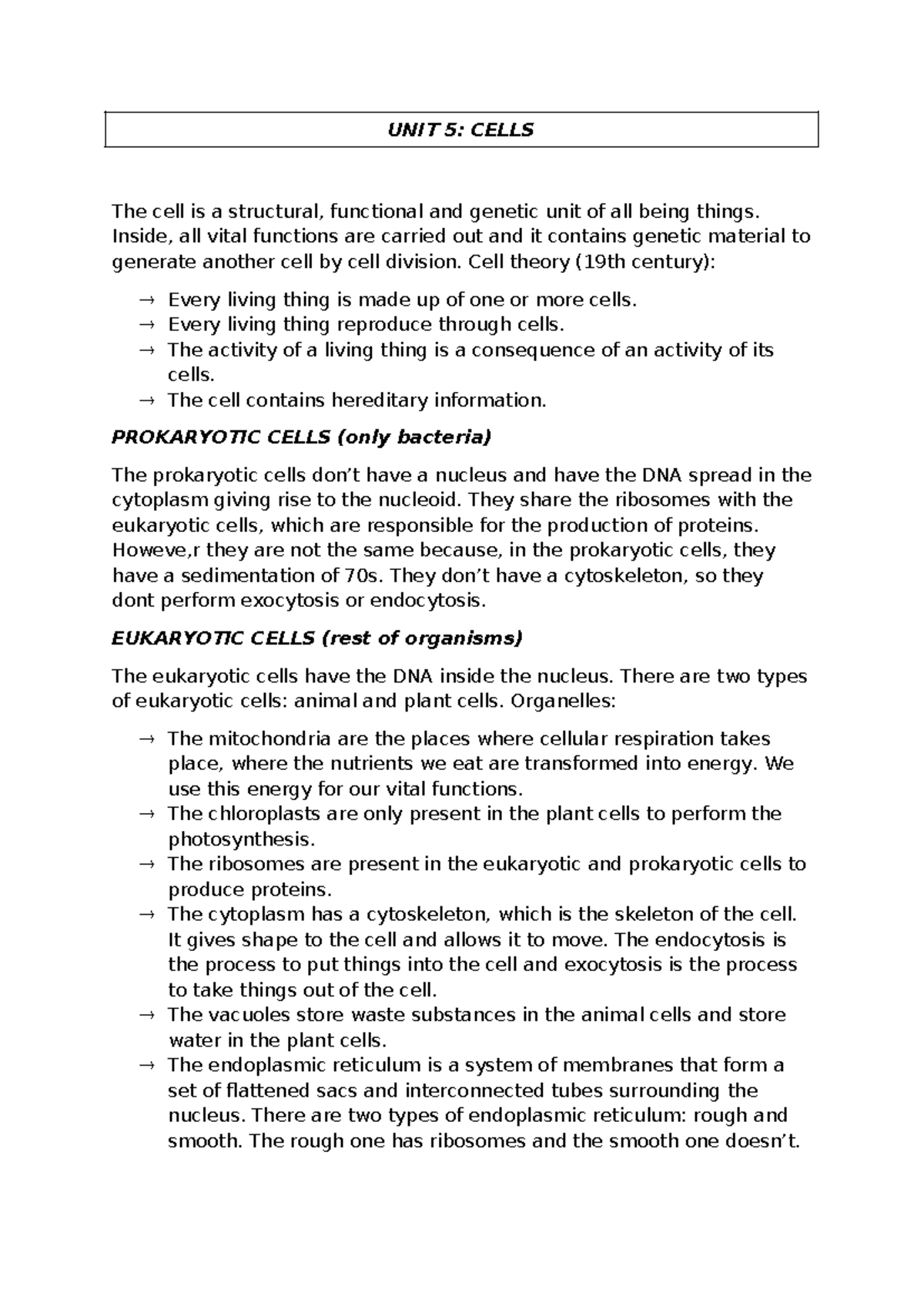 UNIT 5 Cells - Mitosis and meiosis - UNIT 5: CELLS The cell is a ...
