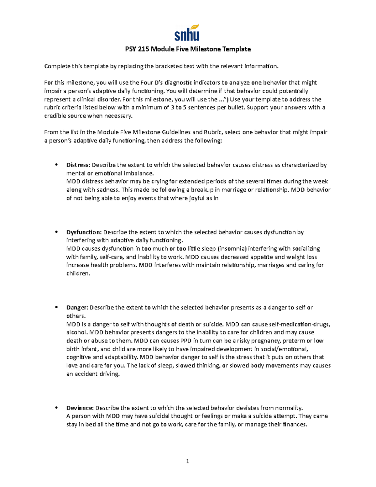 PSY 215 Module Five Milestone Template - PSY 215 Module Five Milestone ...