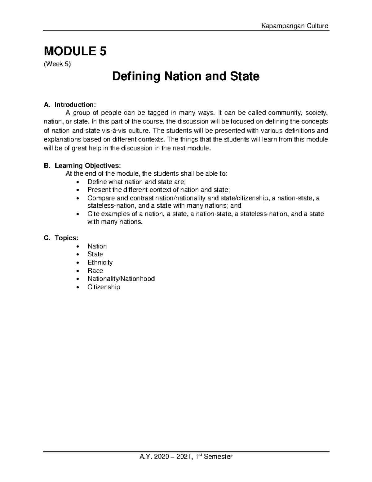 Module-5 - Kapampangan Culture Module 5 - MODULE 5 (Week 5) Defining ...
