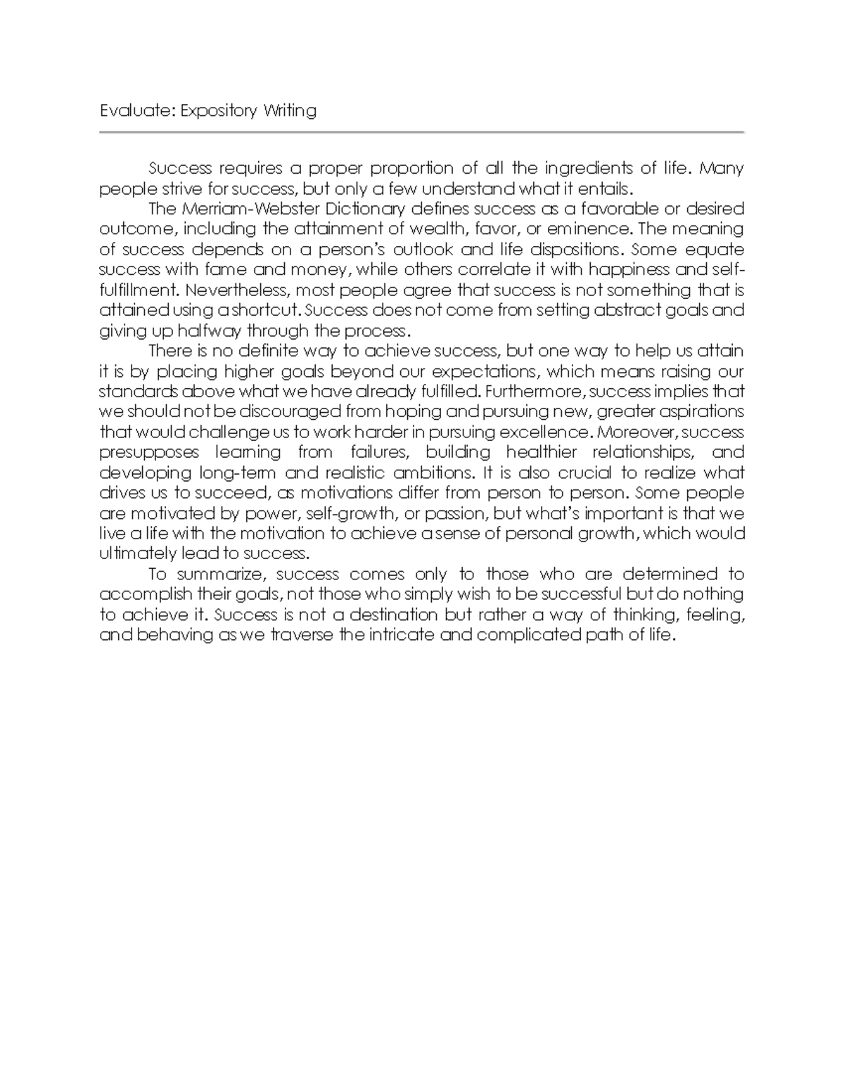 Evaluate Expository Writing - Evaluate: Expository Writing Success ...