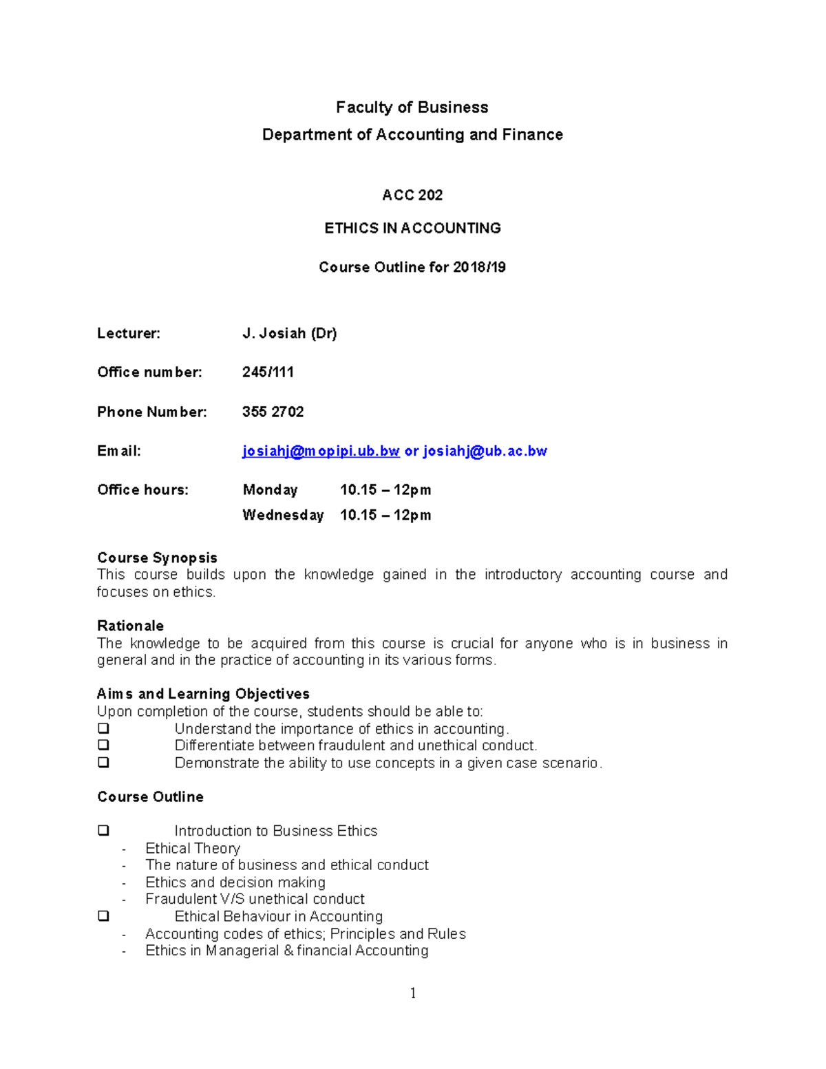 ACC202 Course Outline 2019 - Faculty of Business Department of ...