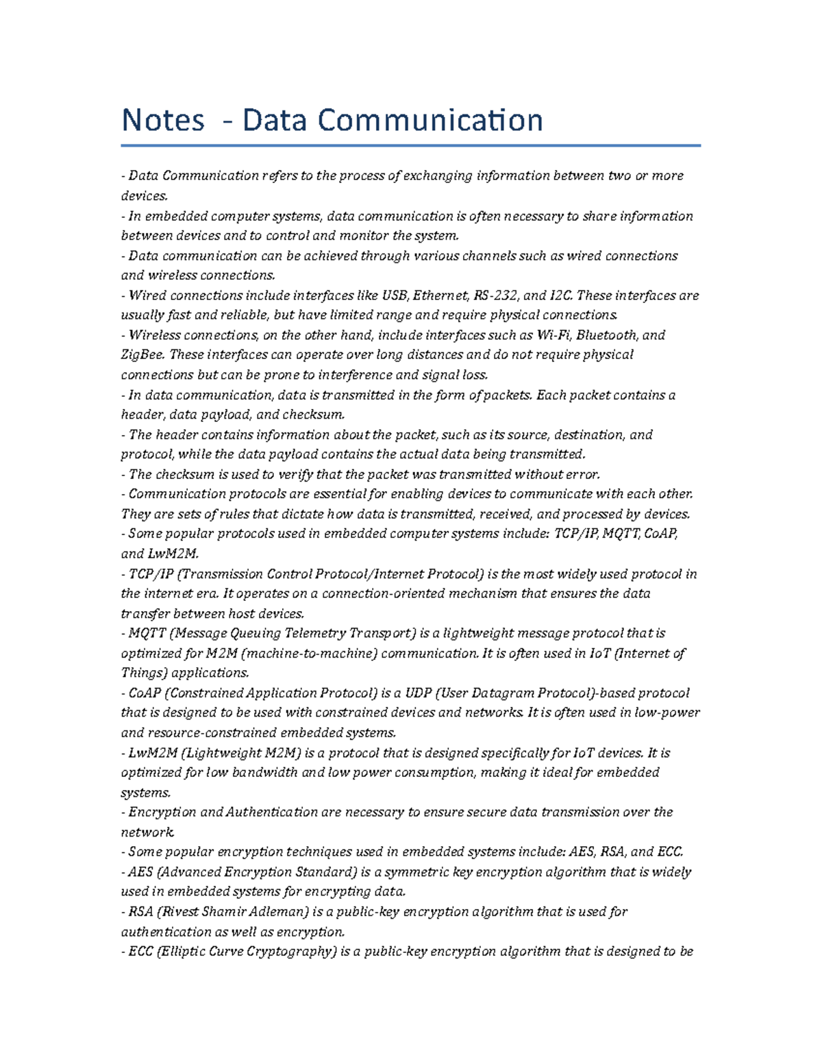 Lecture Notes Data Communication Notes Data Communication Data