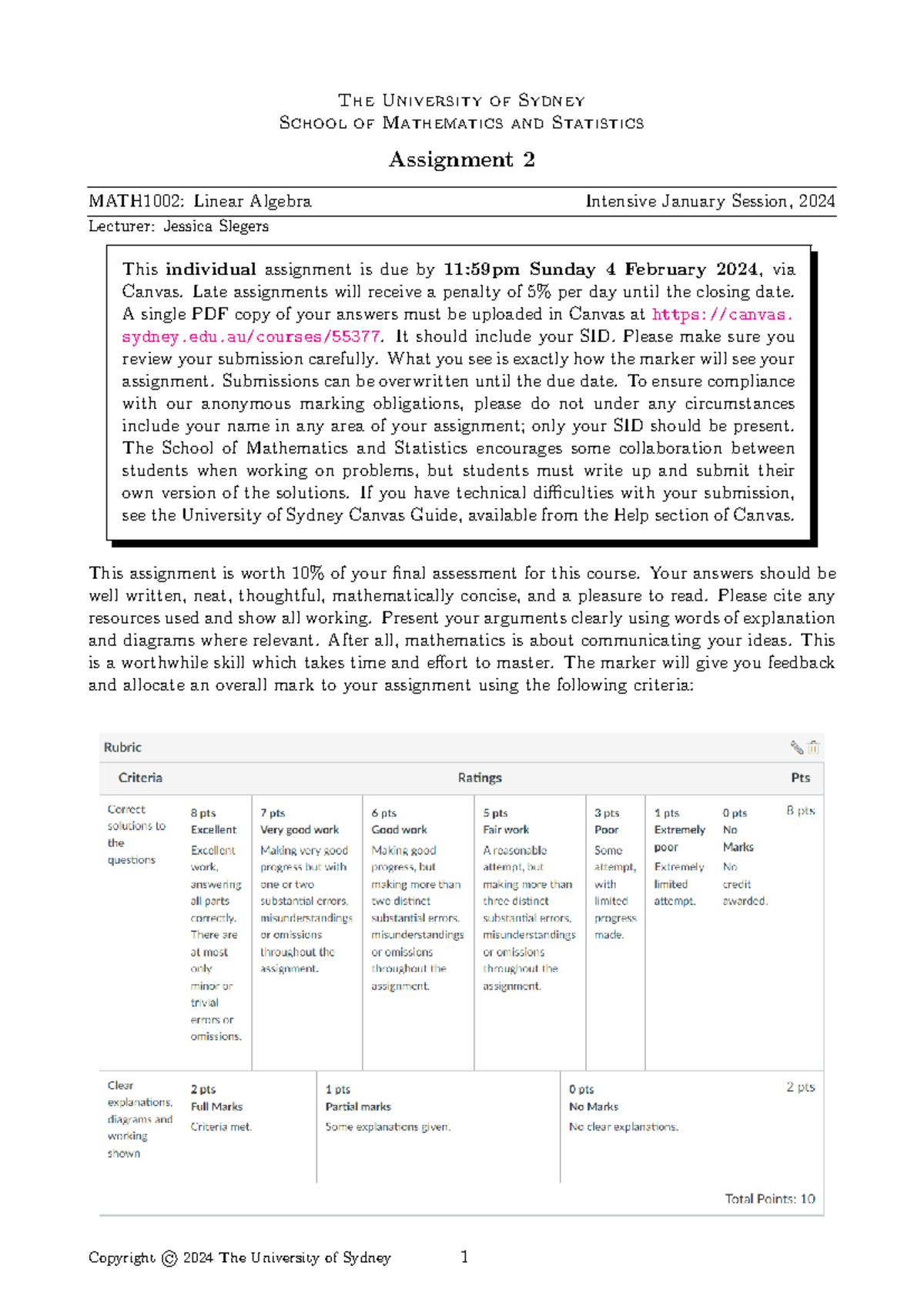 MATH1002 Assignment 2 2024 - The University of Sydney School of Mathematics and Statistics - Studocu