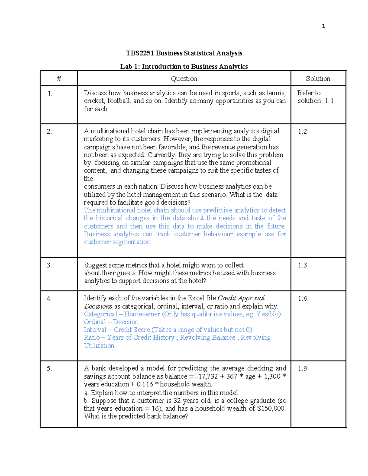 L1 Intro to Business Analytics - 1 TBS2251 Business Statistical ...