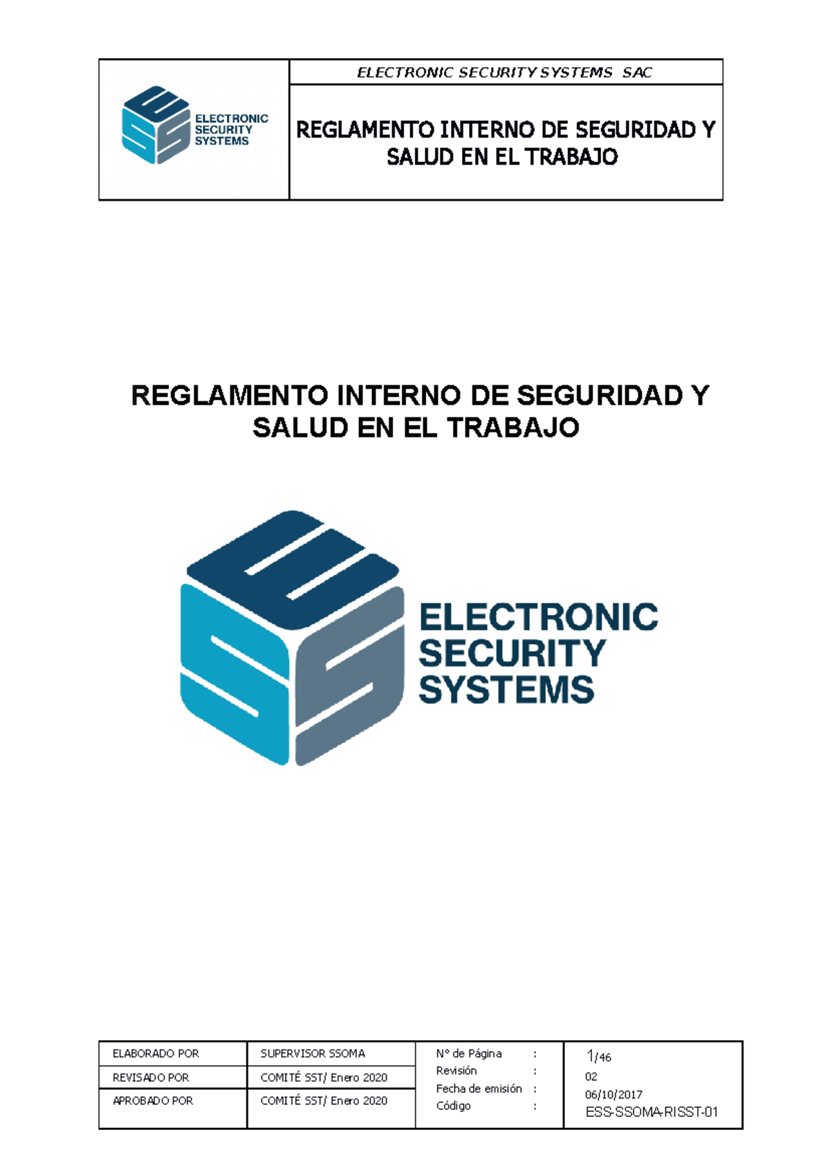 ESS- Reglamento Interno SST V2.2 - Al 02 DE Enero 2020 - REGLAMENTO INTERNO DE SEGURIDAD Y SALUD ...