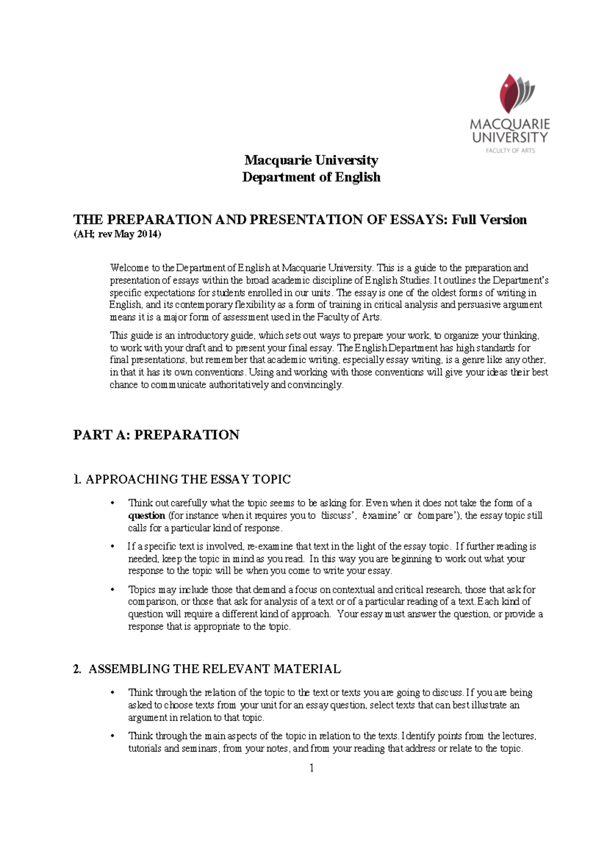 English style guide - Macquarie University Department of English THE ...